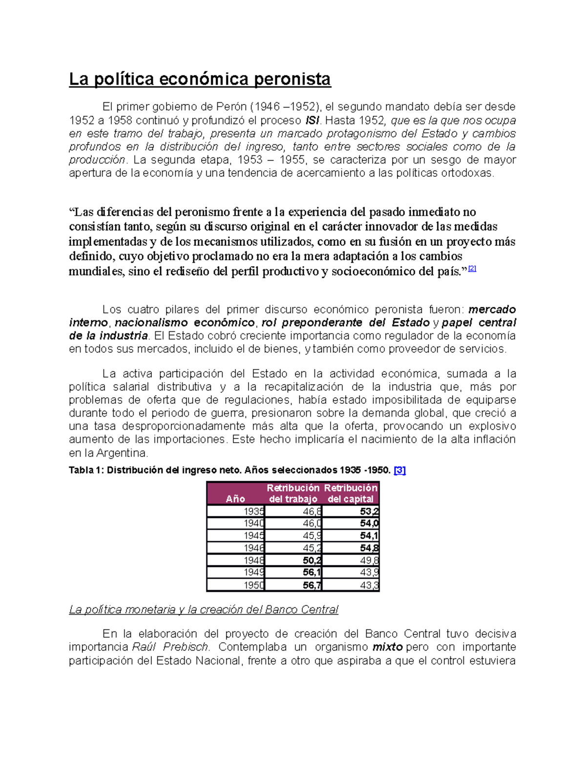 La política económica peronista - La política económica peronista El ...