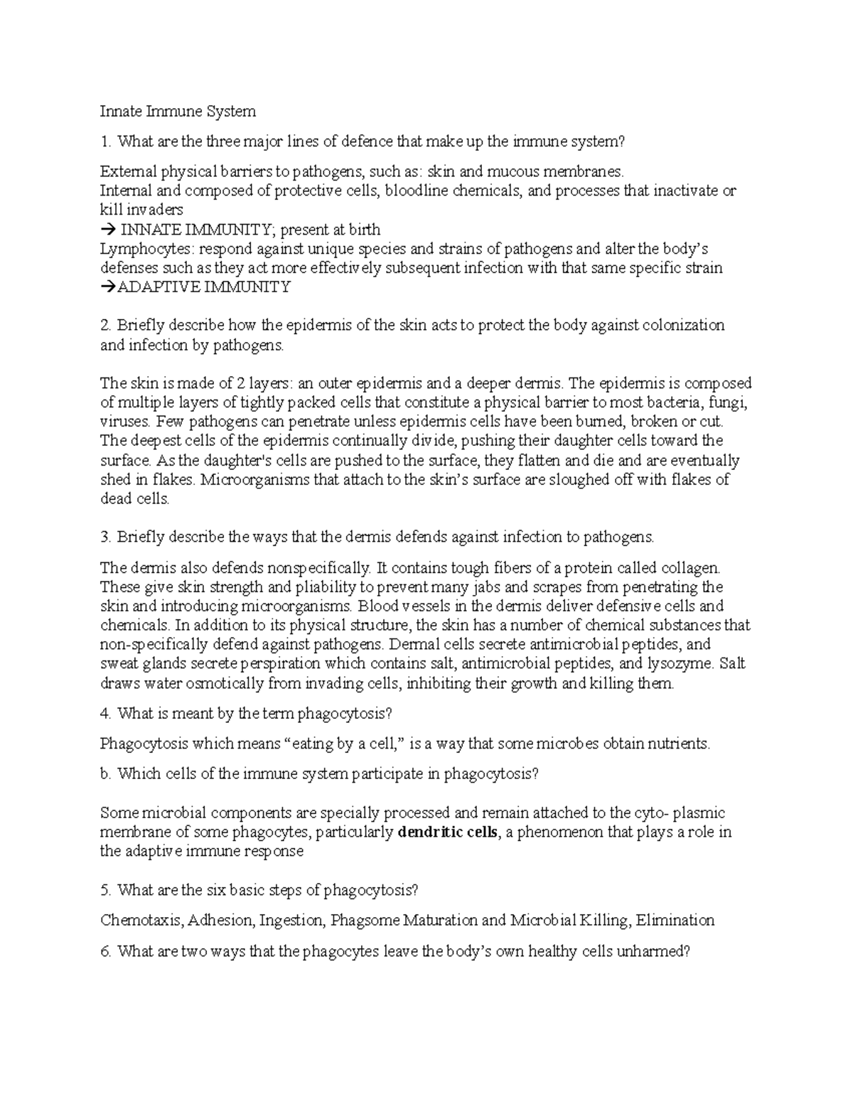 Innate Immune System - lecture notes - Innate Immune System What are ...