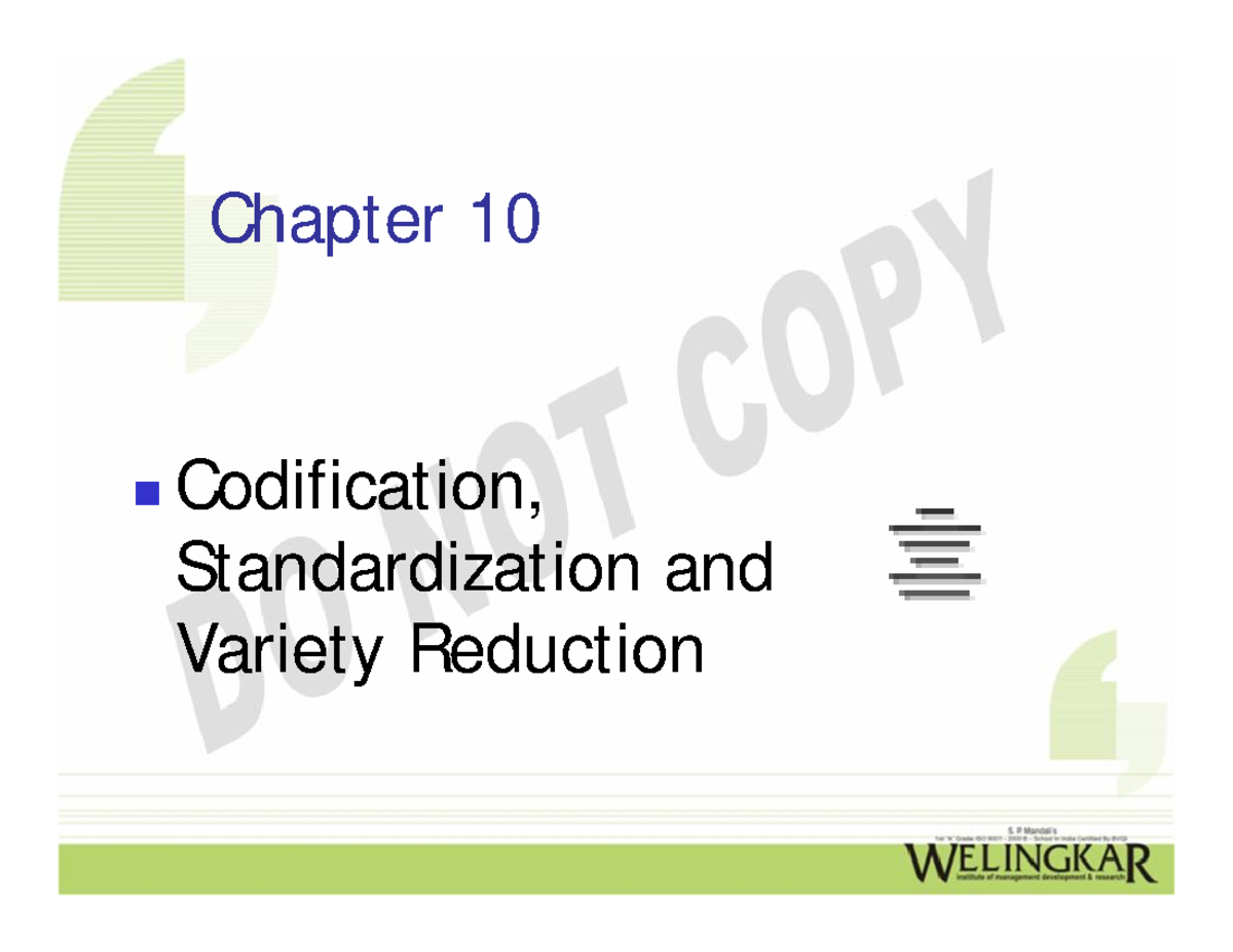 Chapter 10 codification standardization and variety reduction - Chapter ...