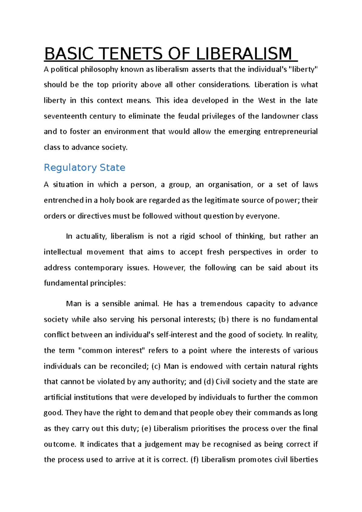 Basic Tenets OF Liberalism - BASIC TENETS OF LIBERALISM A political ...