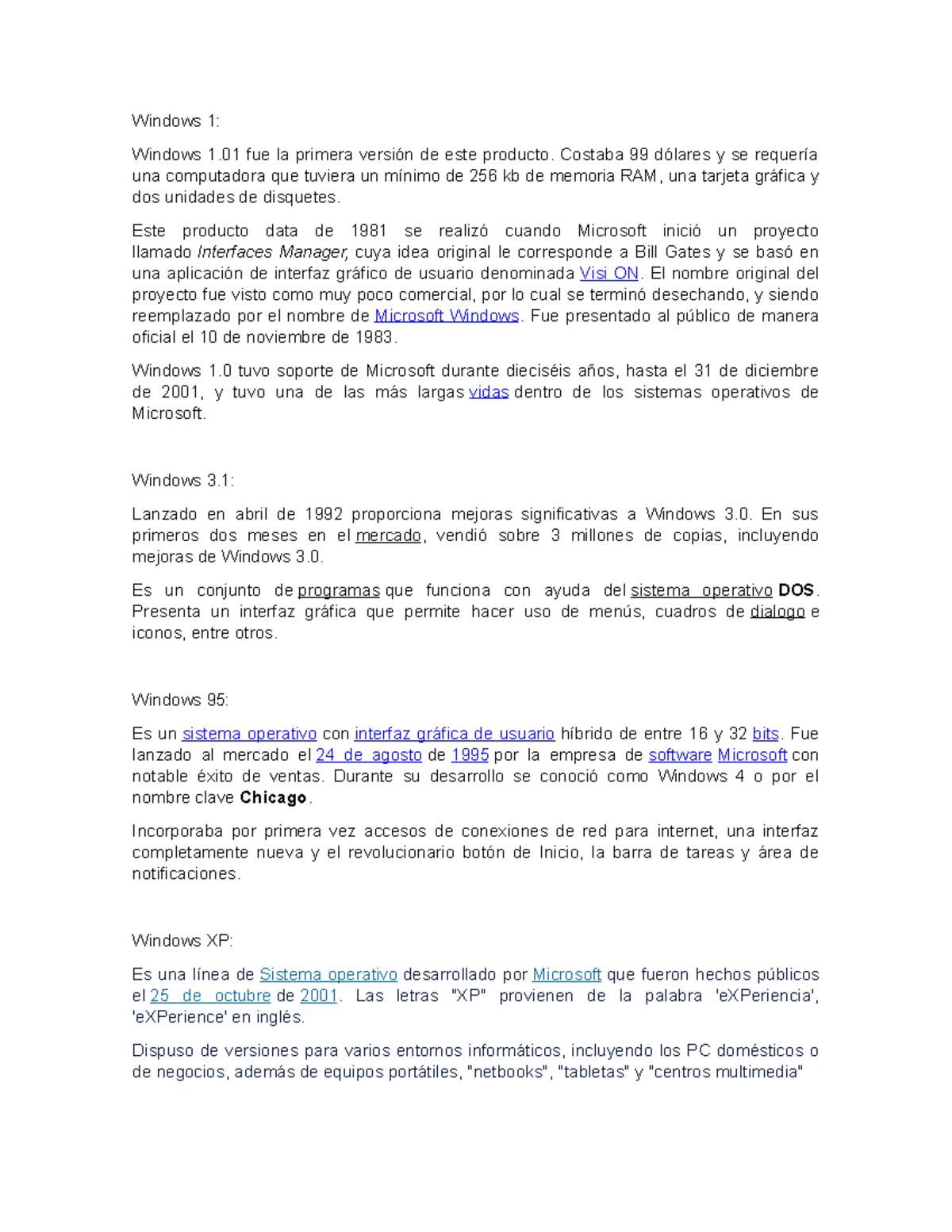 Los sistemas operativos - Windows - Resumen - Windows 1: Windows 1 fue ...