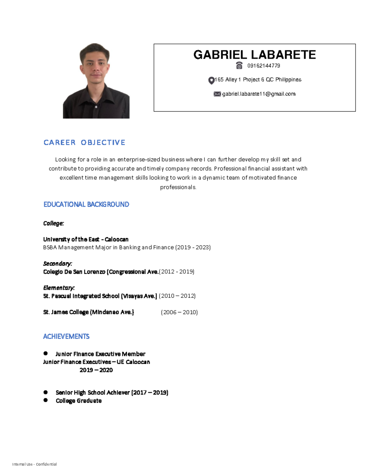 Gabriel Labarete - resume - Internal Use - Confidential C A R E E R O B ...