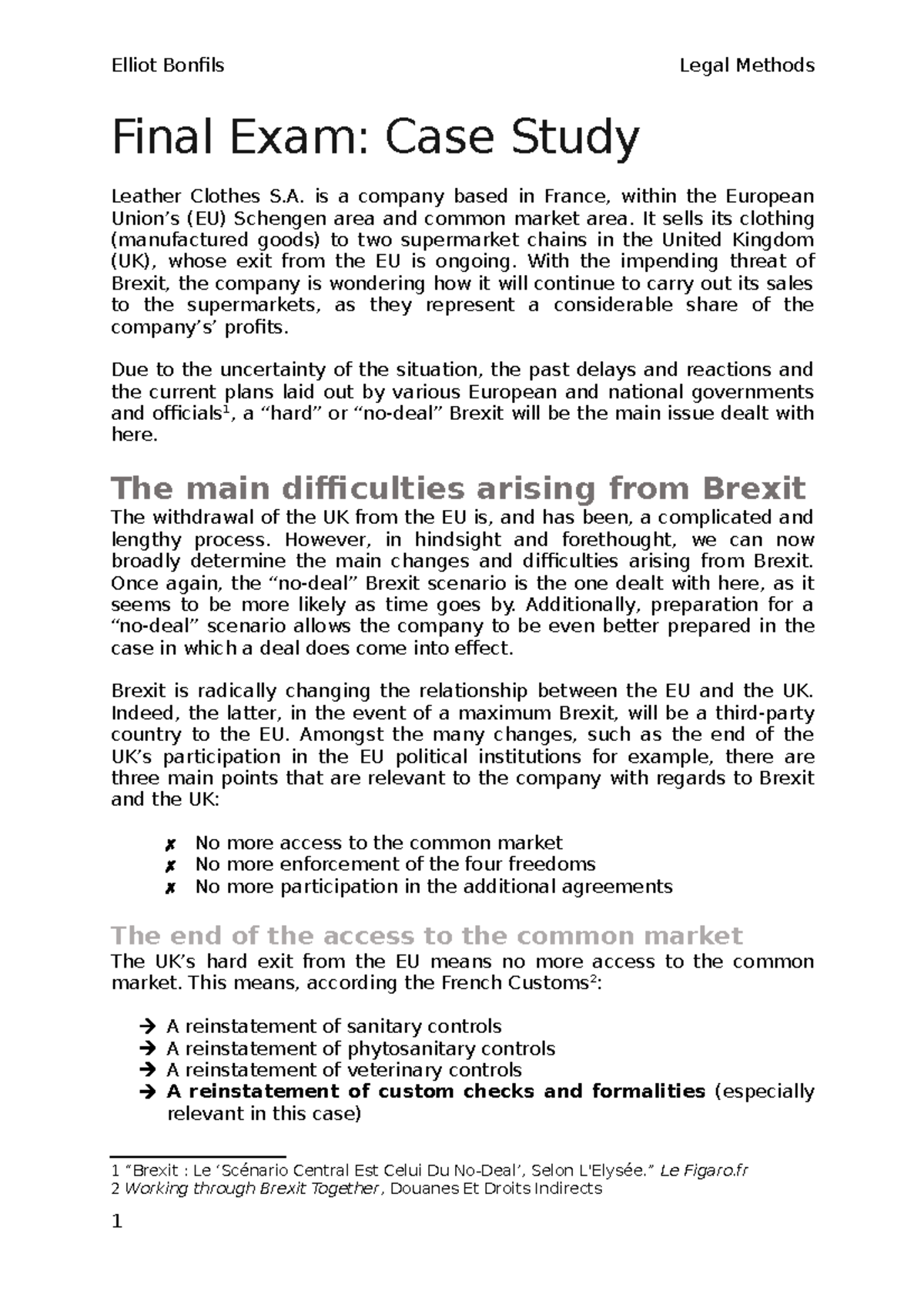 Final Exam 26 Novembre 2019, questions et réponses - Final Exam: Case ...