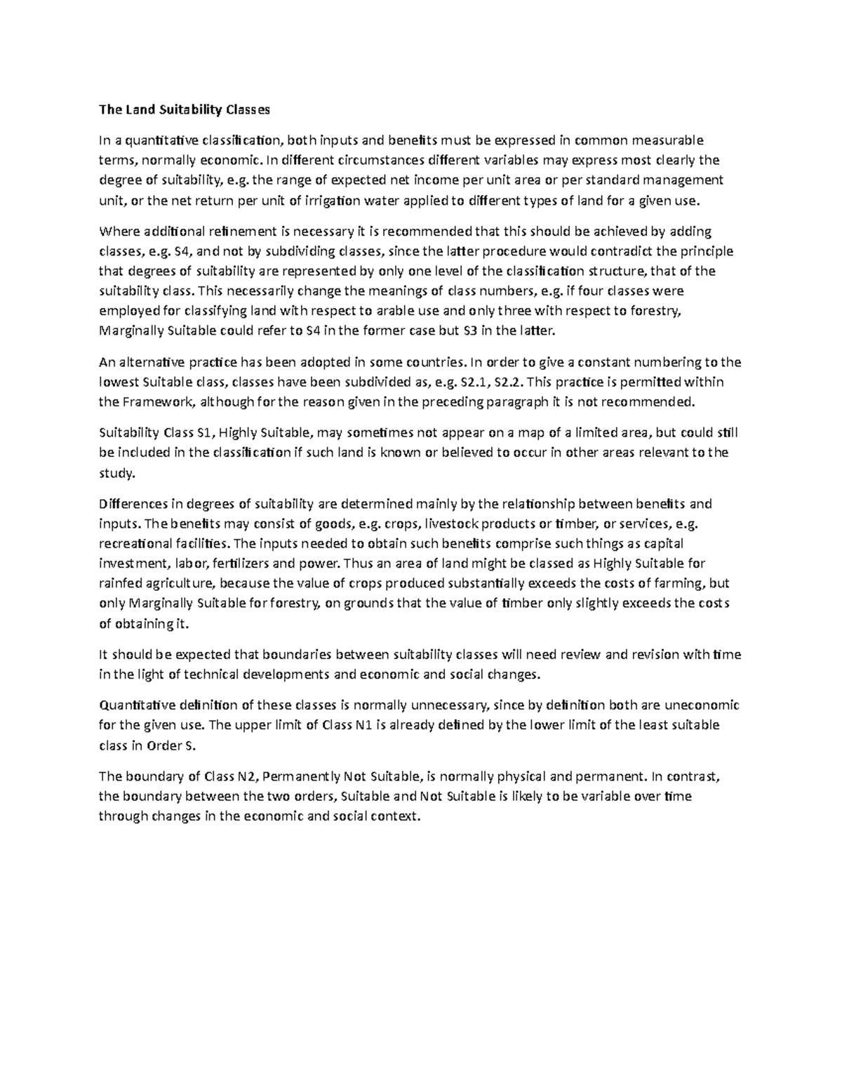 The Land Suitability Classes - In different circumstances different ...