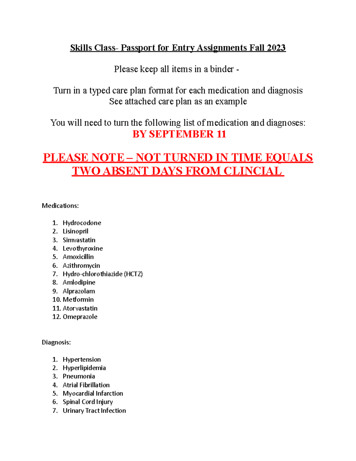 Fall - AH 55 Passport for Entry - Care plans - Skills Class- Passport ...