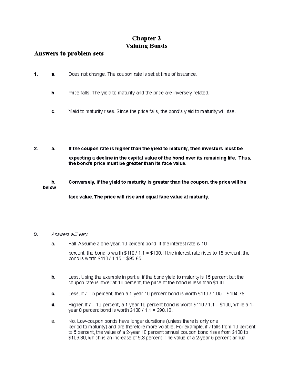 Chapter 3 solutions - Solution - Chapter 3 Valuing Bonds Answers to ...