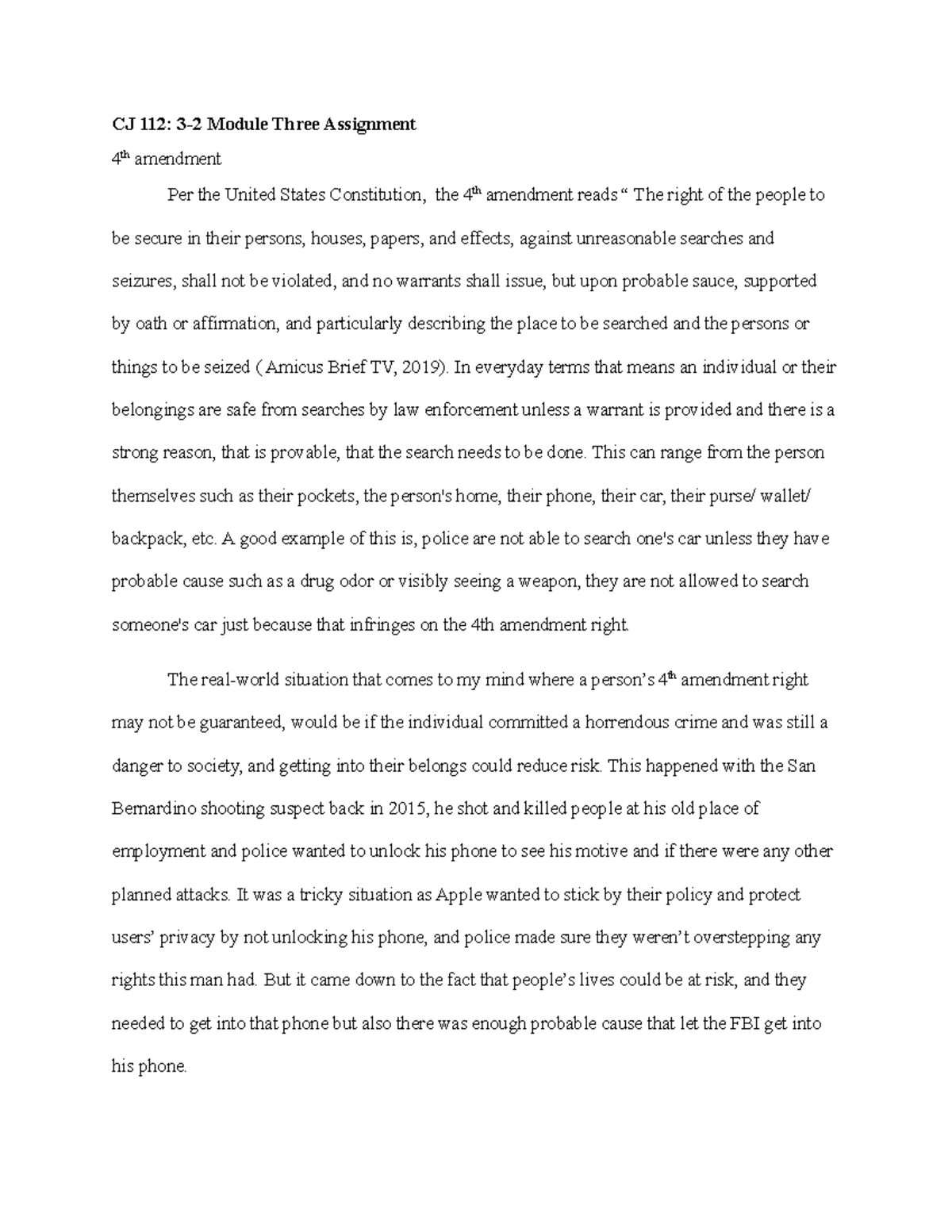 CJ 112 Module 3 Assignment - CJ 112: 3-2 Module Three Assignment 4 th ...