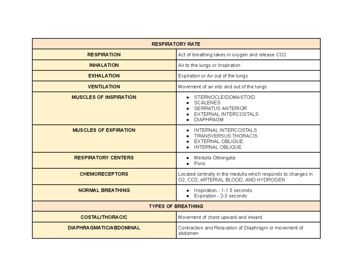 RR AND PR - RESPIRATORY RATE RESPIRATION Act of breathing takes in ...