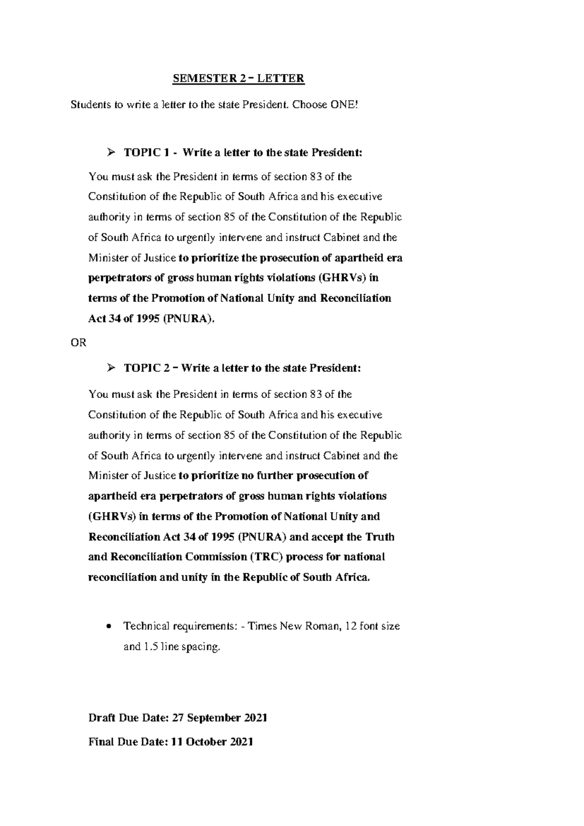 Formal Letter template and Instructions Semester 2 2021 - SEMESTER 2 ...