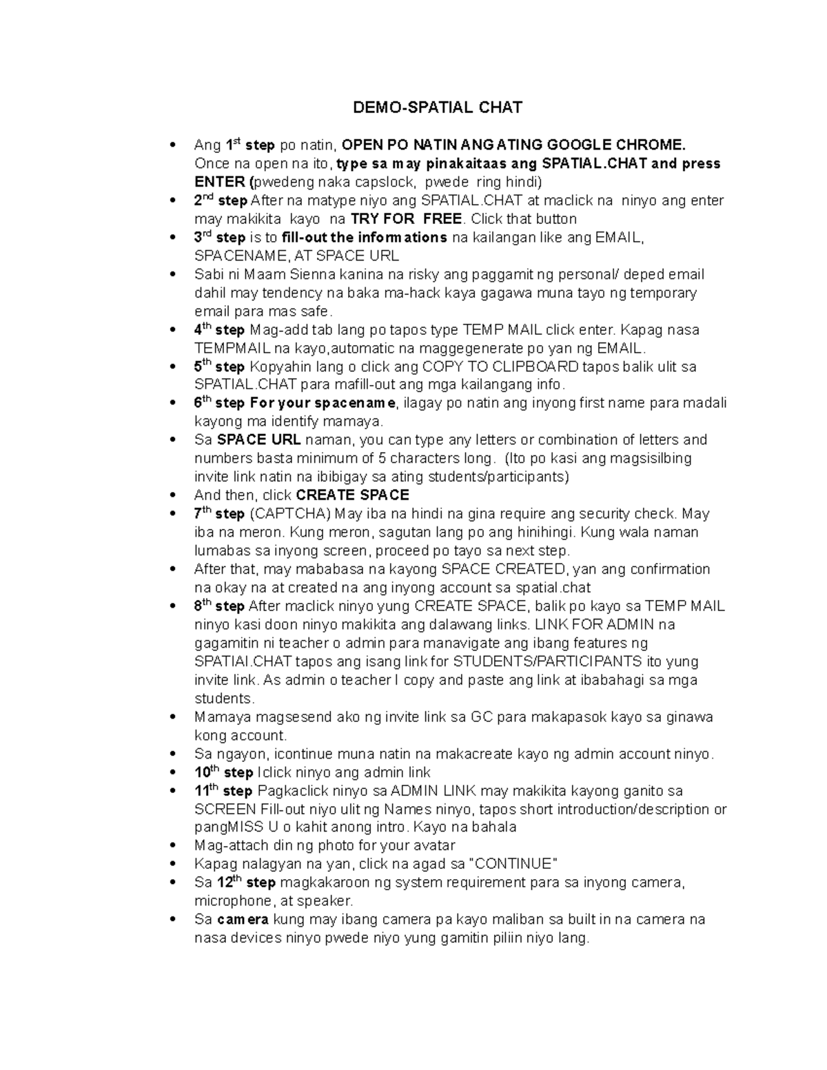 DEMO- Spatial-CHAT - qwertyui - DEMO-SPATIAL CHAT Ang 1 st step po natin, OPEN PO NATIN ANG ...