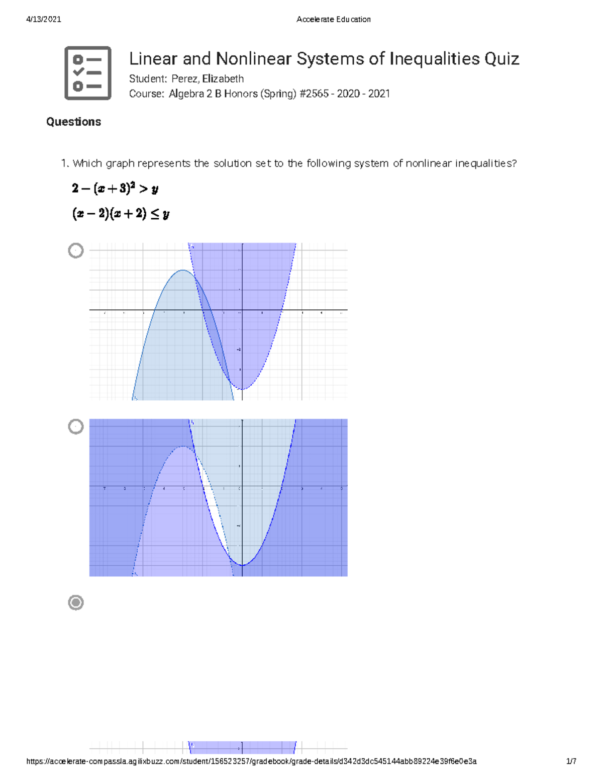 Linear and Nonlinear Systems of Inequalities - Questions 1. Which graph ...