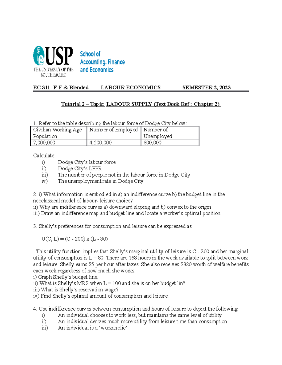 EC 311 Semester 2 2023 Tutorial 2 - - Studocu