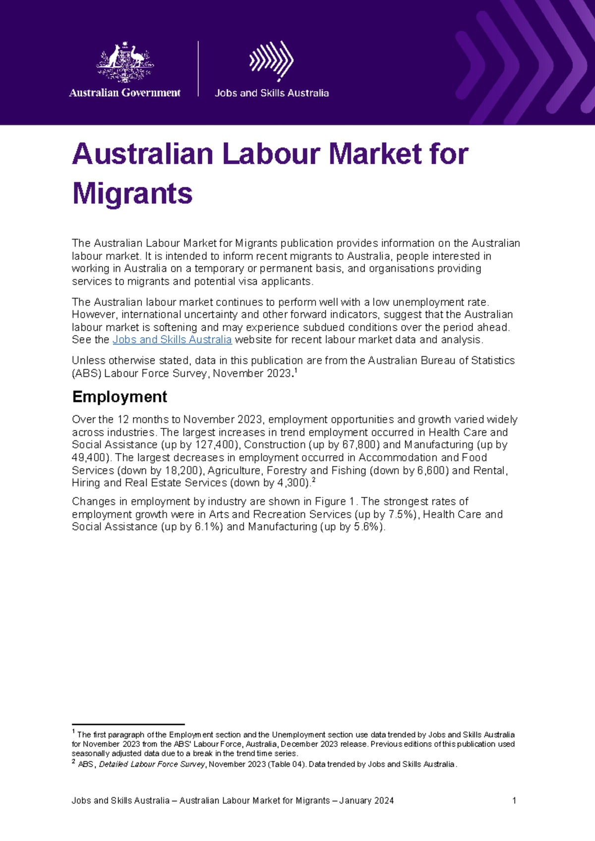 Australian Labour Market for Migrants - January 2024 - Australian ...