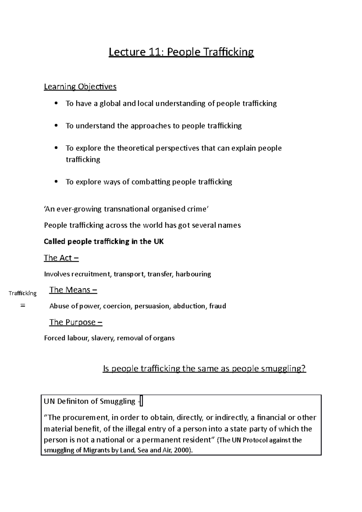 Lecture 11 - People Trafficking Notes - Lecture 11: People Trafficking ...