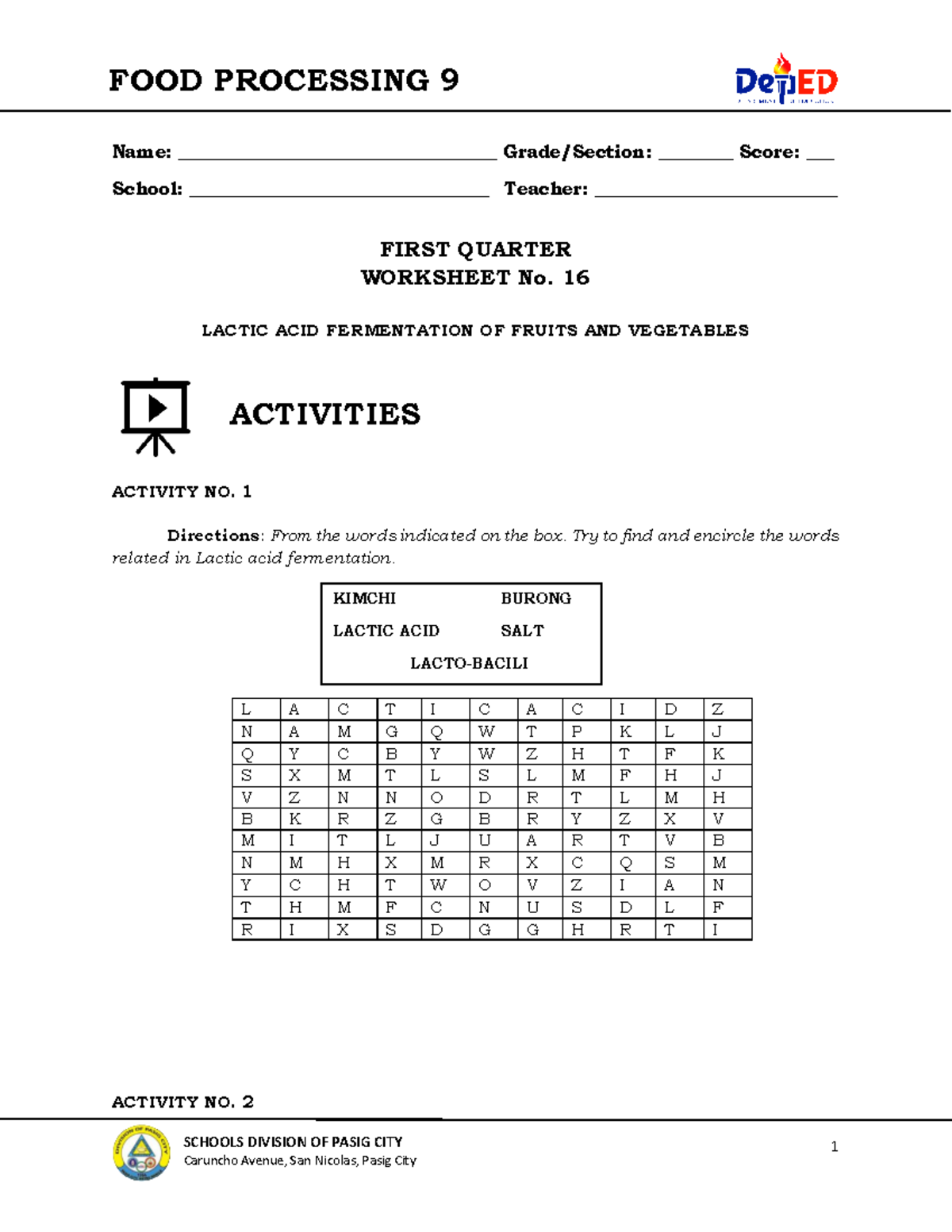 Sptve 9-FOOD Processing TECH9-Q1-DW16 - 1 FOOD PROCESSING 9 SCHOOLS ...