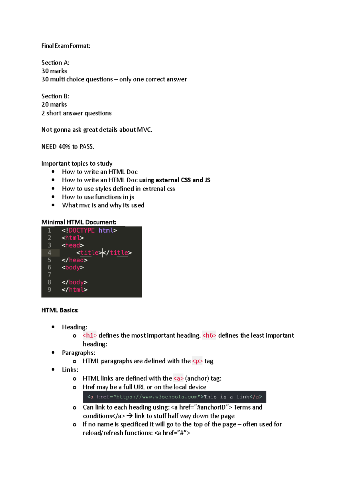 Exam crash course 1 - Summary Web Development - Final Exam Format ...