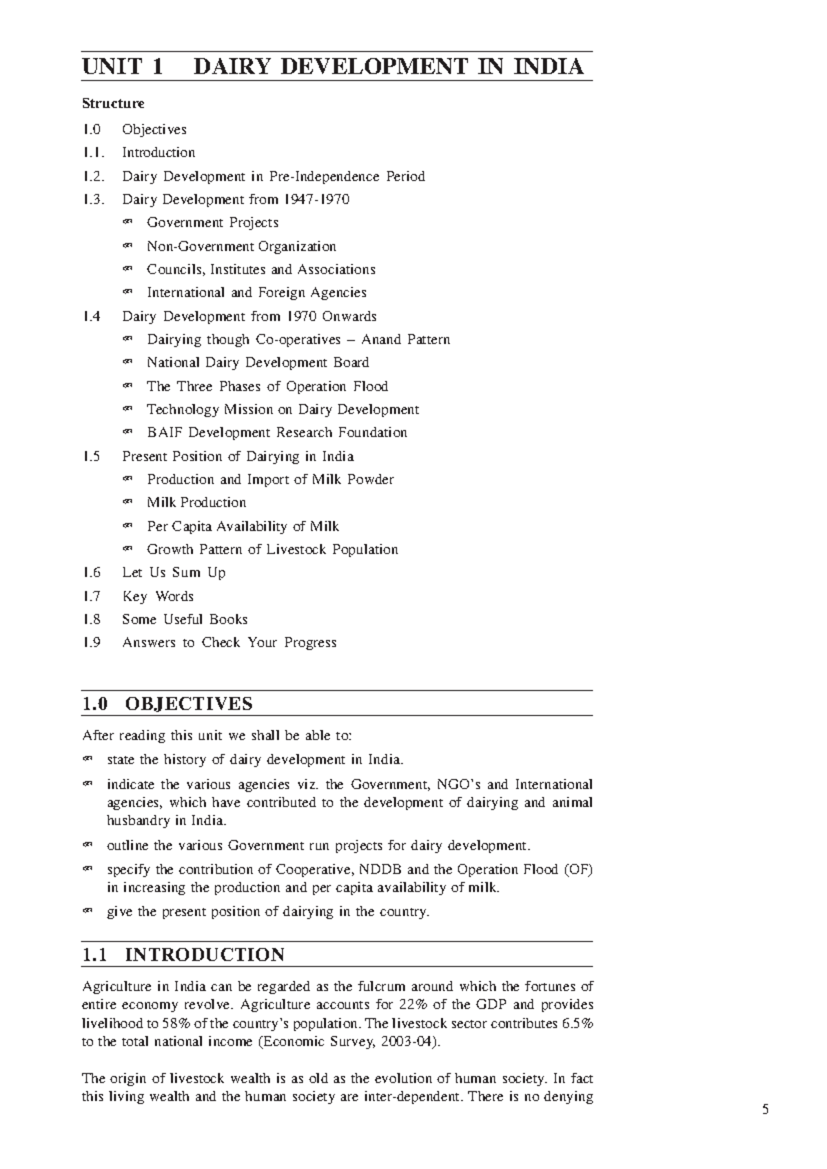 Unit-1 - UNIT 1 DAIRY DEVELOPMENT IN INDIA Structure 1 Objectives Introduction Dairy Development ...