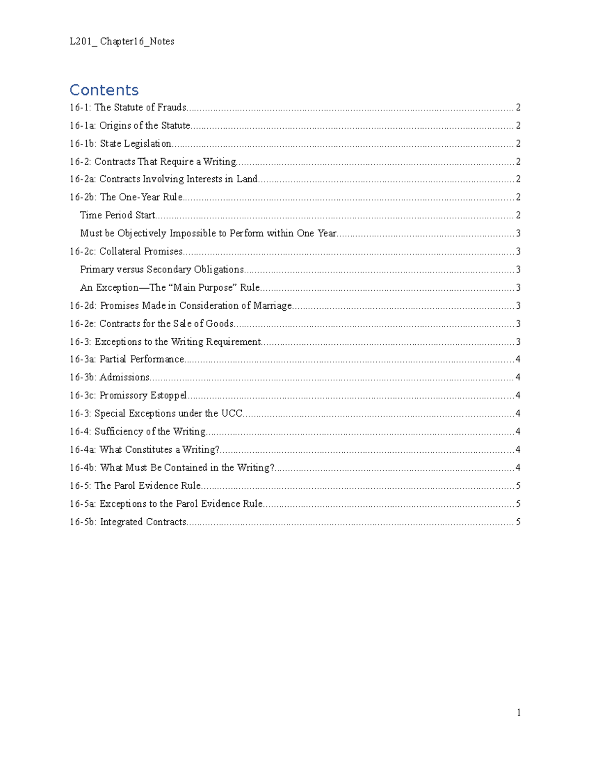 L201 Chapter 16 Notes - Contents 16-1: The Statute of - Studocu