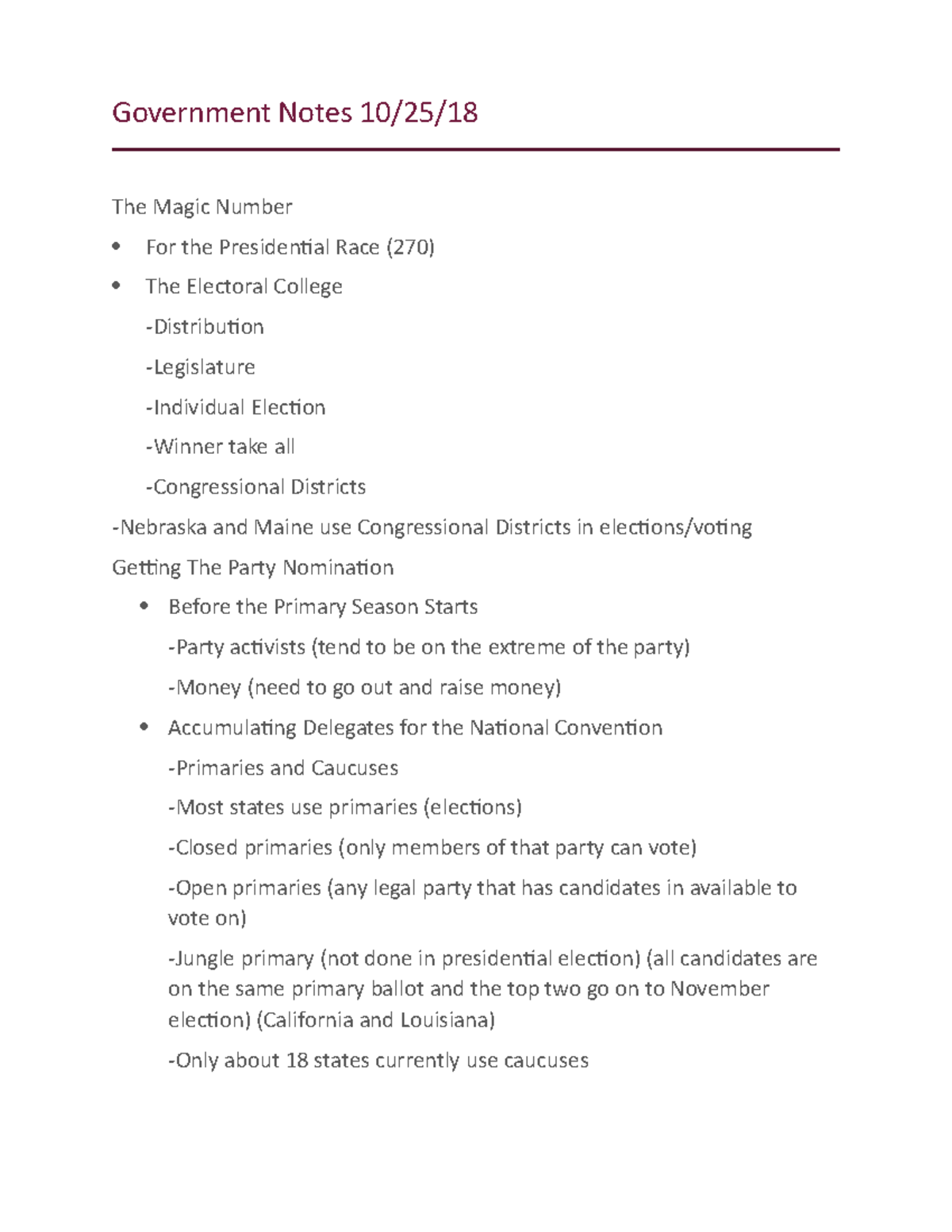 Government Notes 10:25:18 - Government Notes 10/25/ The Magic Number ...
