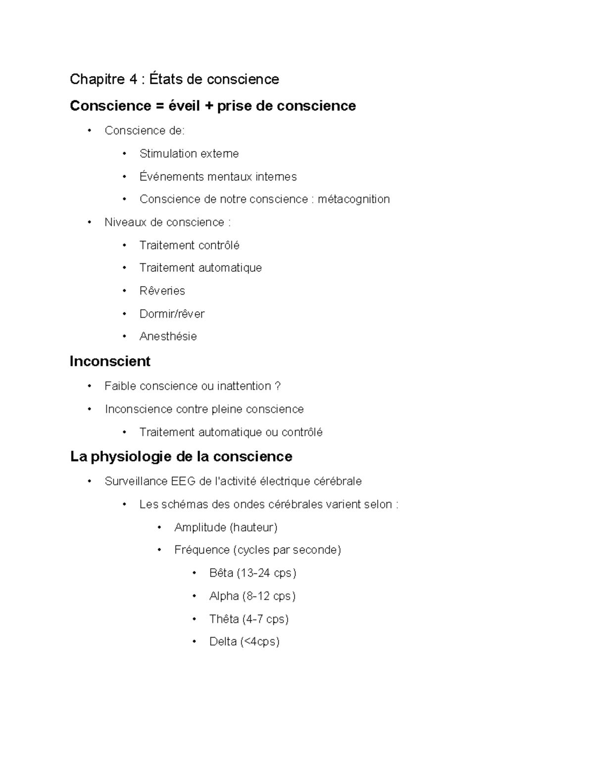Chapitre 4 États de conscience - Chapitre 4 : États de conscience ...