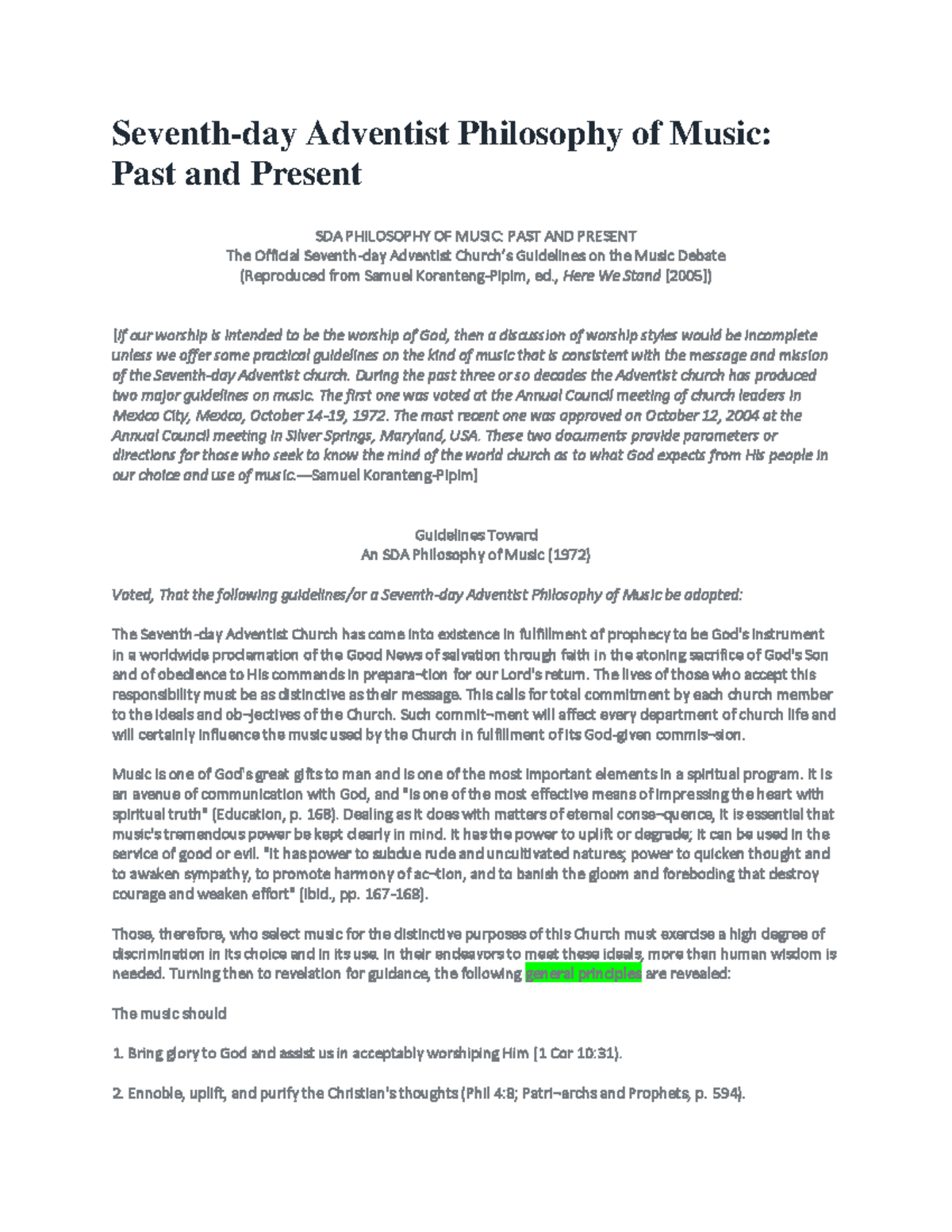SDA Philosophy of Music - Seventh-day Adventist Philosophy of Music ...