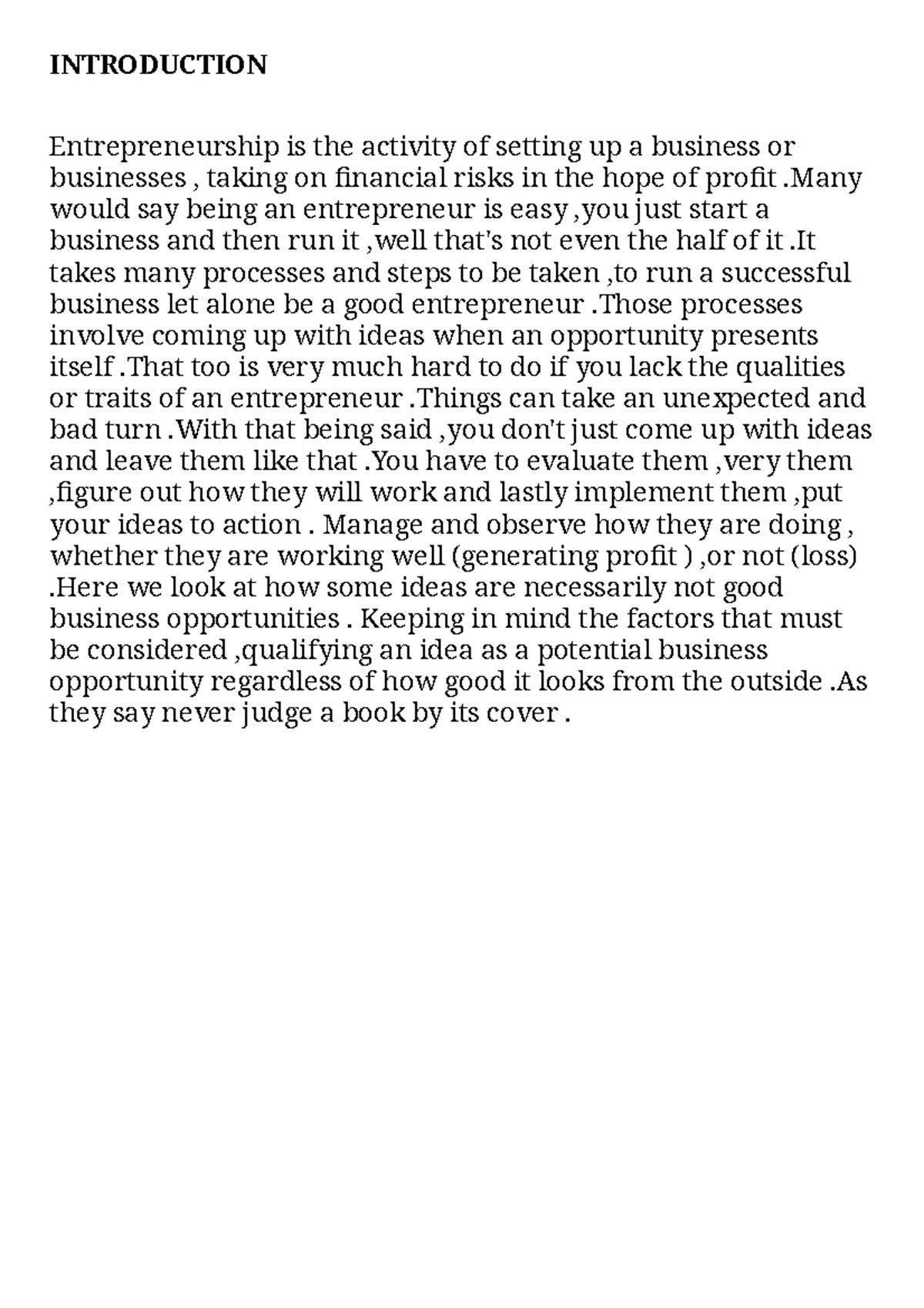 EBM N4 Assignment 1 - Project - INTRODUCTION Entrepreneurship is the ...