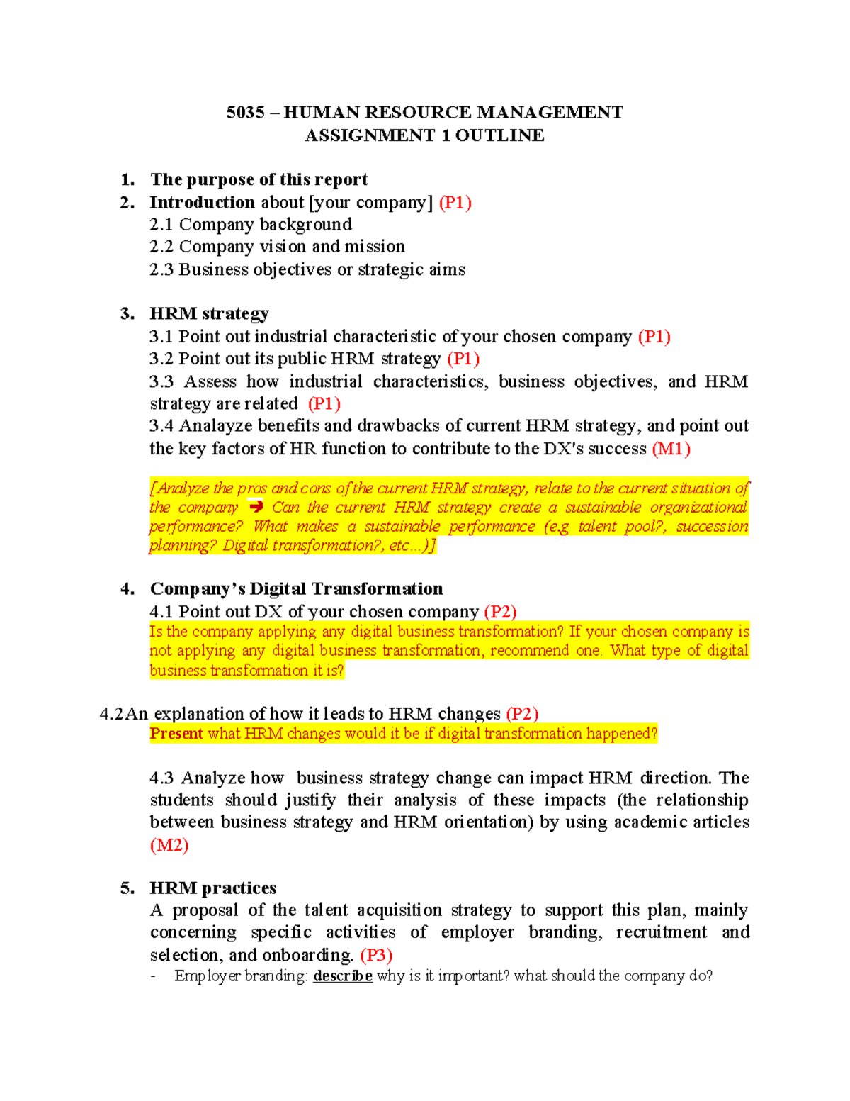 5035 Assignment 1 Outline - 5035 – HUMAN RESOURCE MANAGEMENT ASSIGNMENT ...