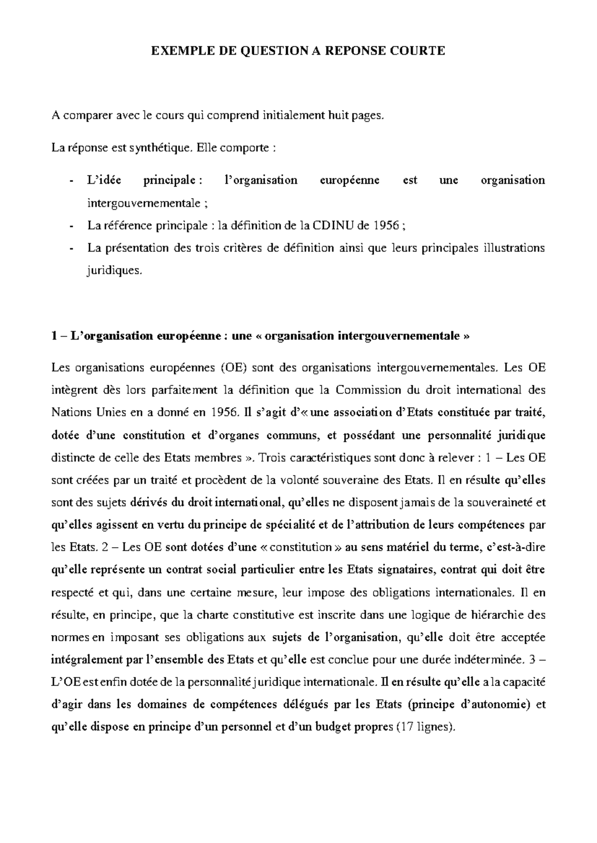 Corrigé QRC 1 - EXEMPLE DE QUESTION A REPONSE COURTE A comparer avec le ...