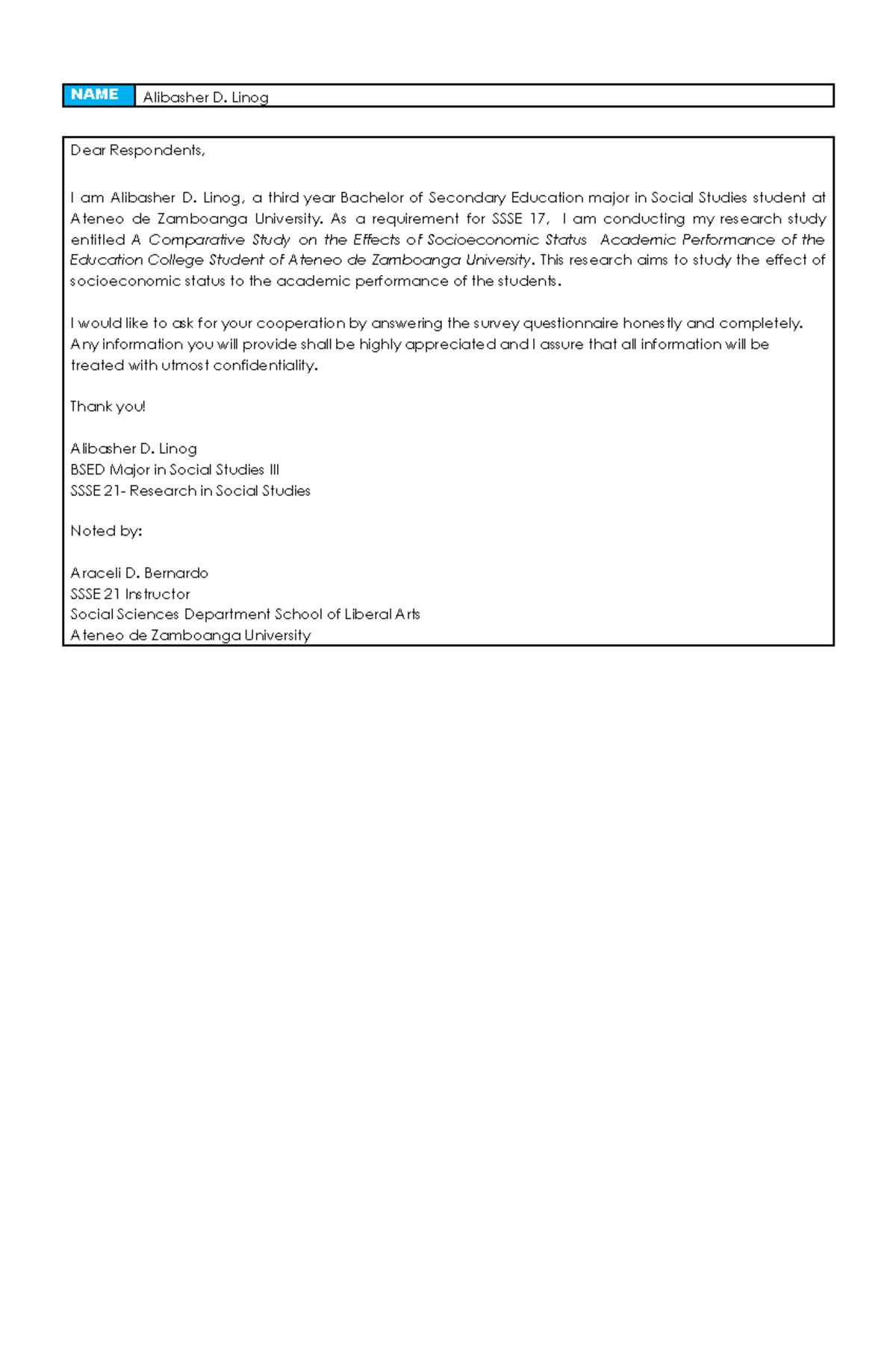 SSSE 17. Activity # 10 4th Revised - NAME Alibasher D. Linog Dear ...