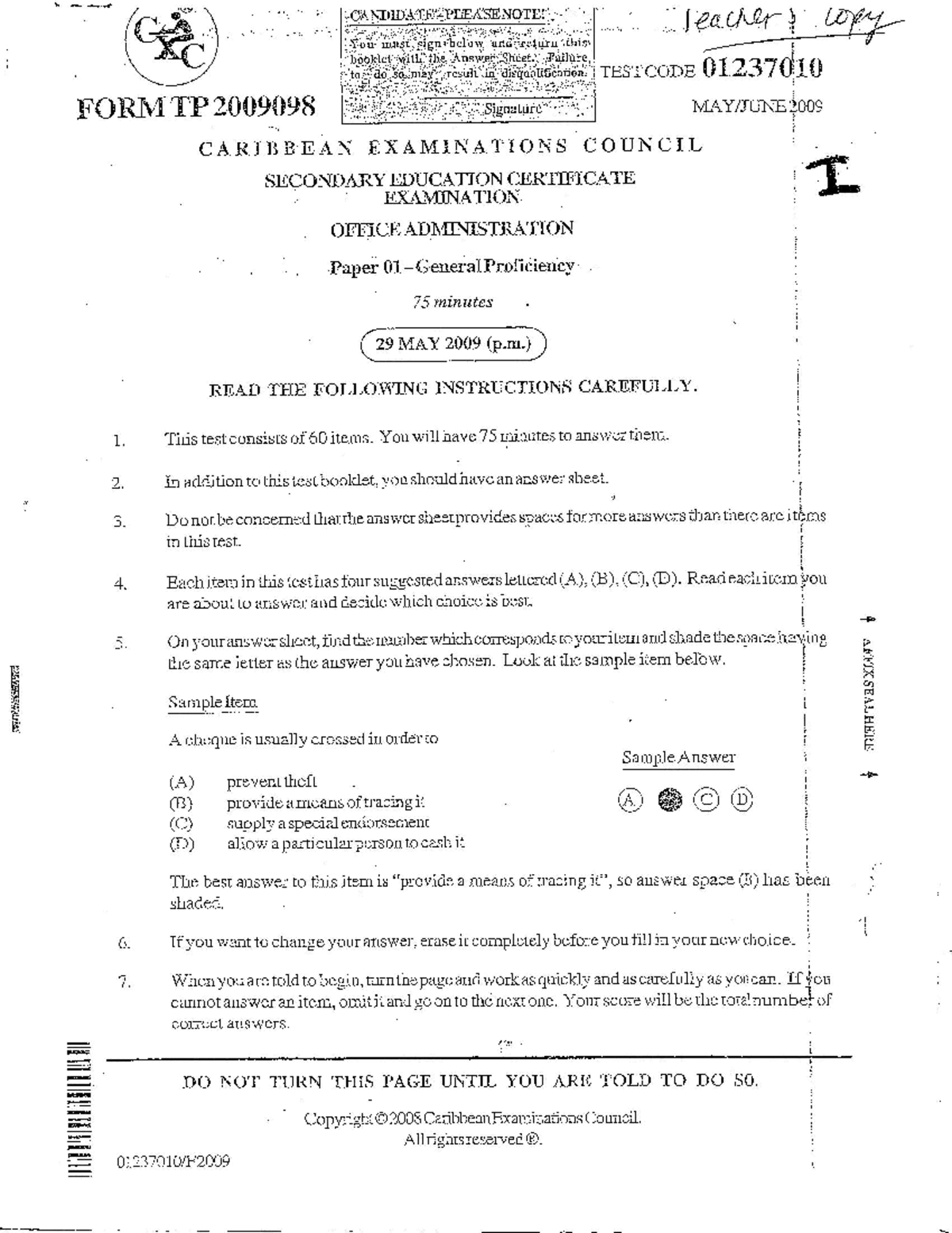 Multiple Choice I - its a past paper - Office Administration - Studocu
