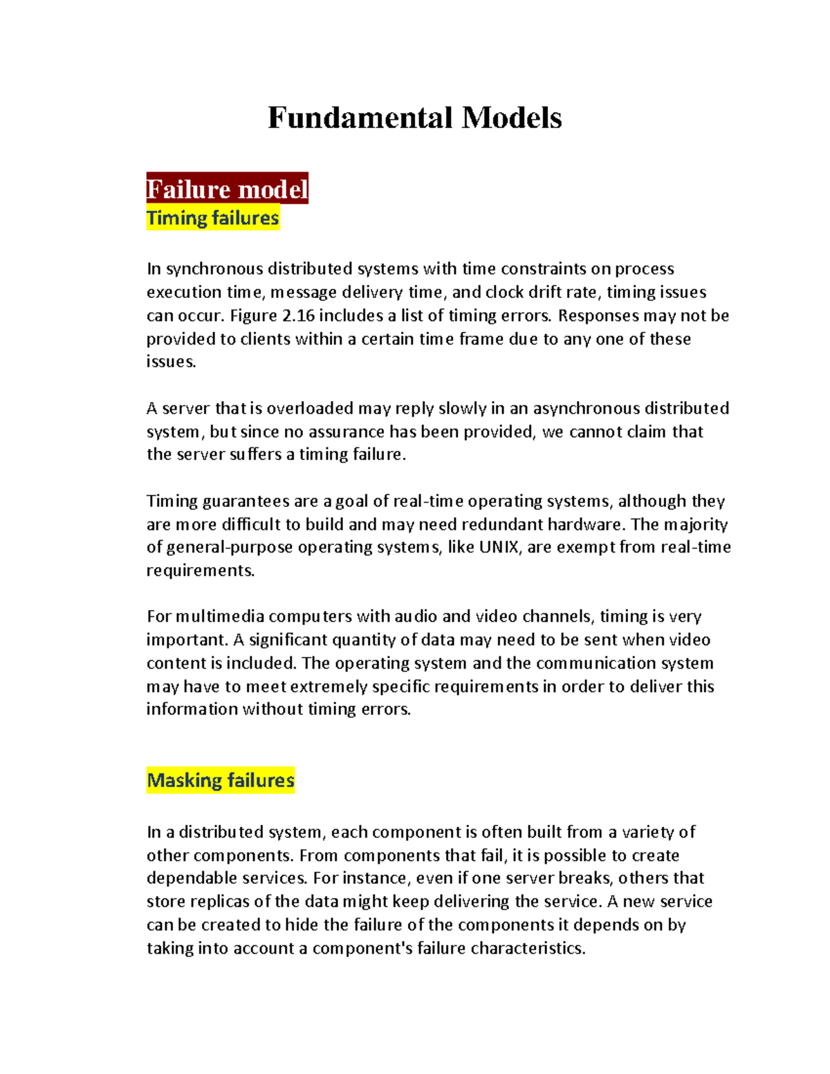 Fundamental Models - Failure model 2 - Fundamental Models Failure model Timing failures In - Studocu