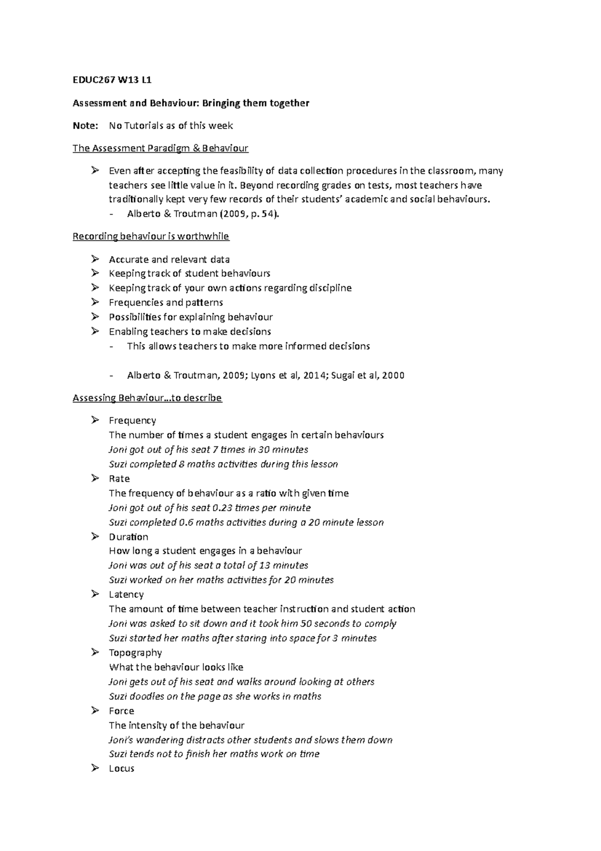 EDUC267 W13 L1 - Detailed lecture notes - EDUC267 W13 L Assessment and ...
