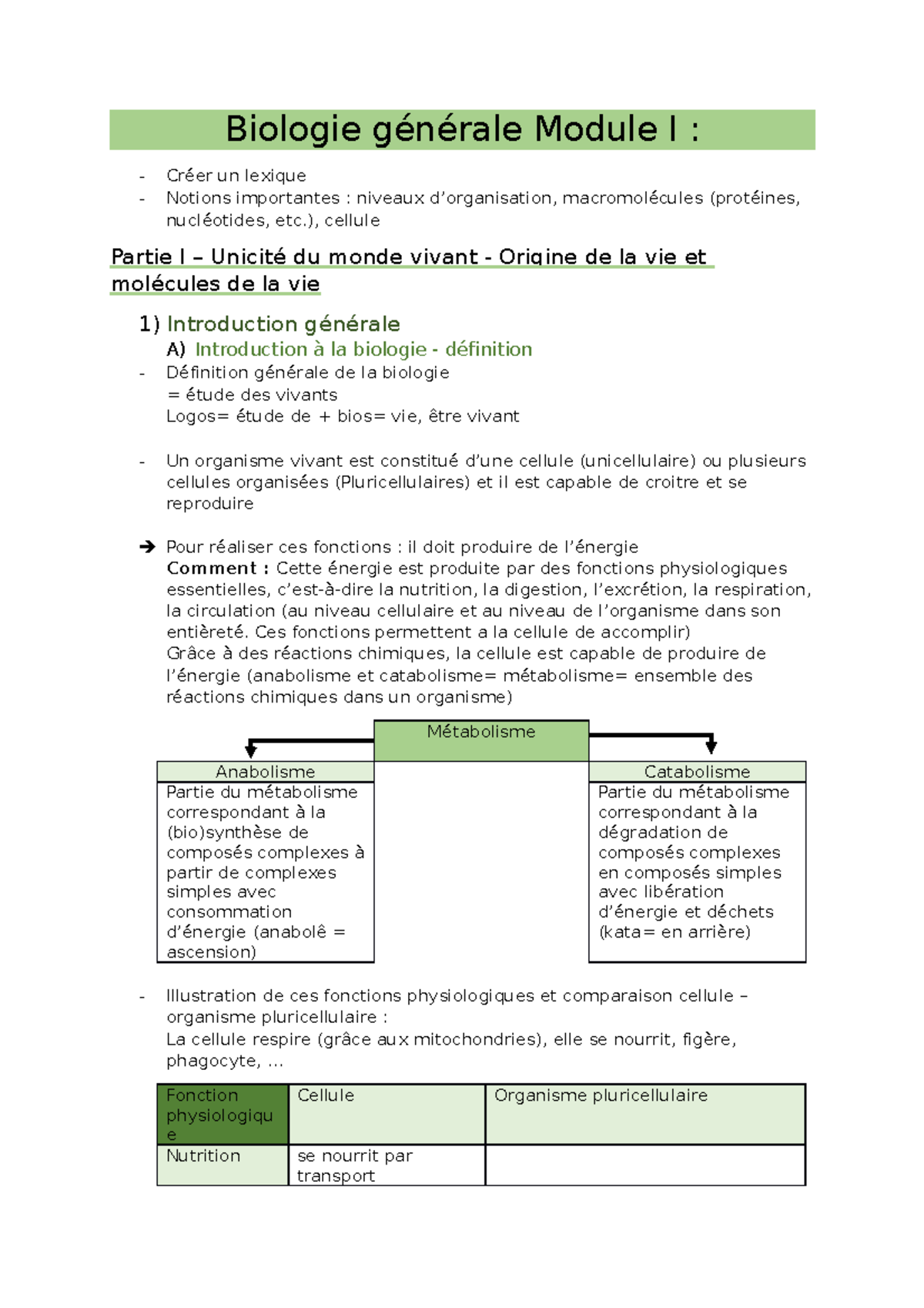 Biologie G1102 Partie 1 - Biologie générale Module I : Créer un lexique ...