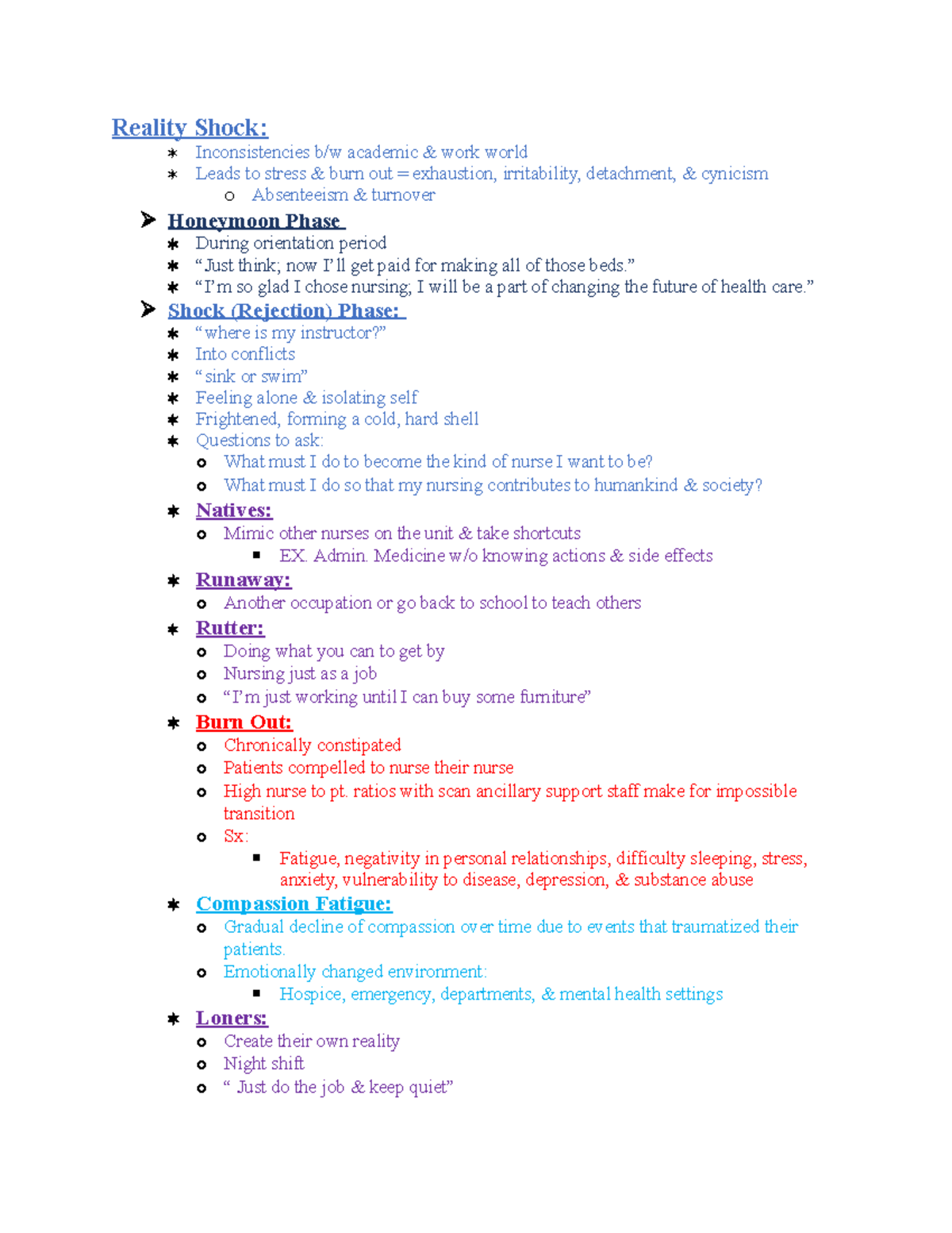 INTRO STUDY GUIDE 5 - Reality Shock: Inconsistencies b/w academic ...