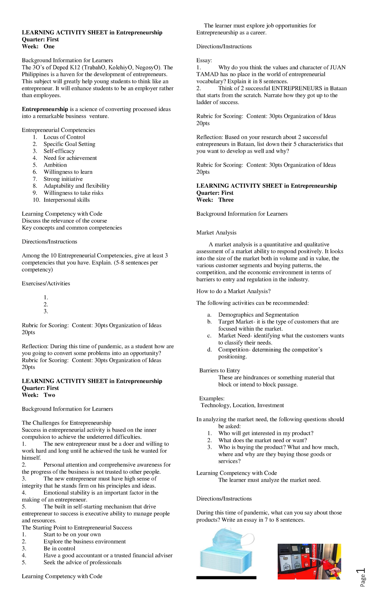 LAS Entrep 1st quarter - Page 1 LEARNING ACTIVITY SHEET in ...