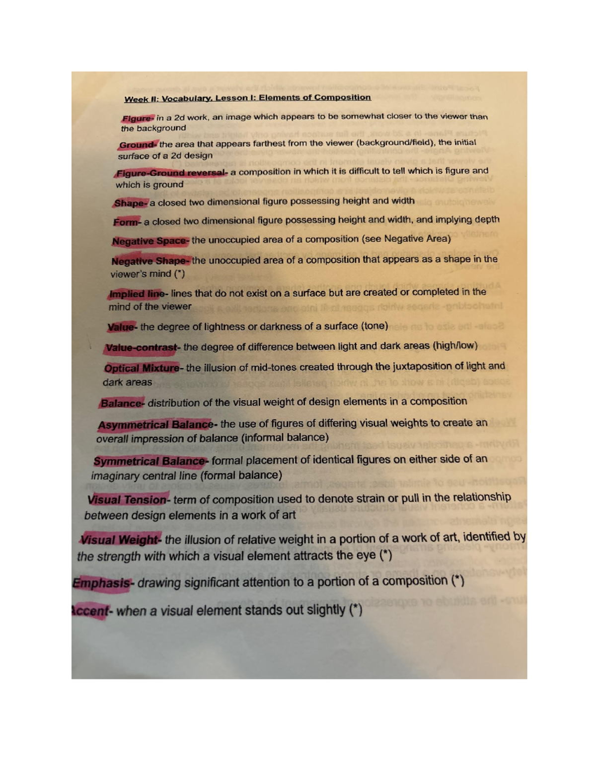 ART-166 Vocab - Week II: Vocabulary, Lesson I: Elements of Composition ...