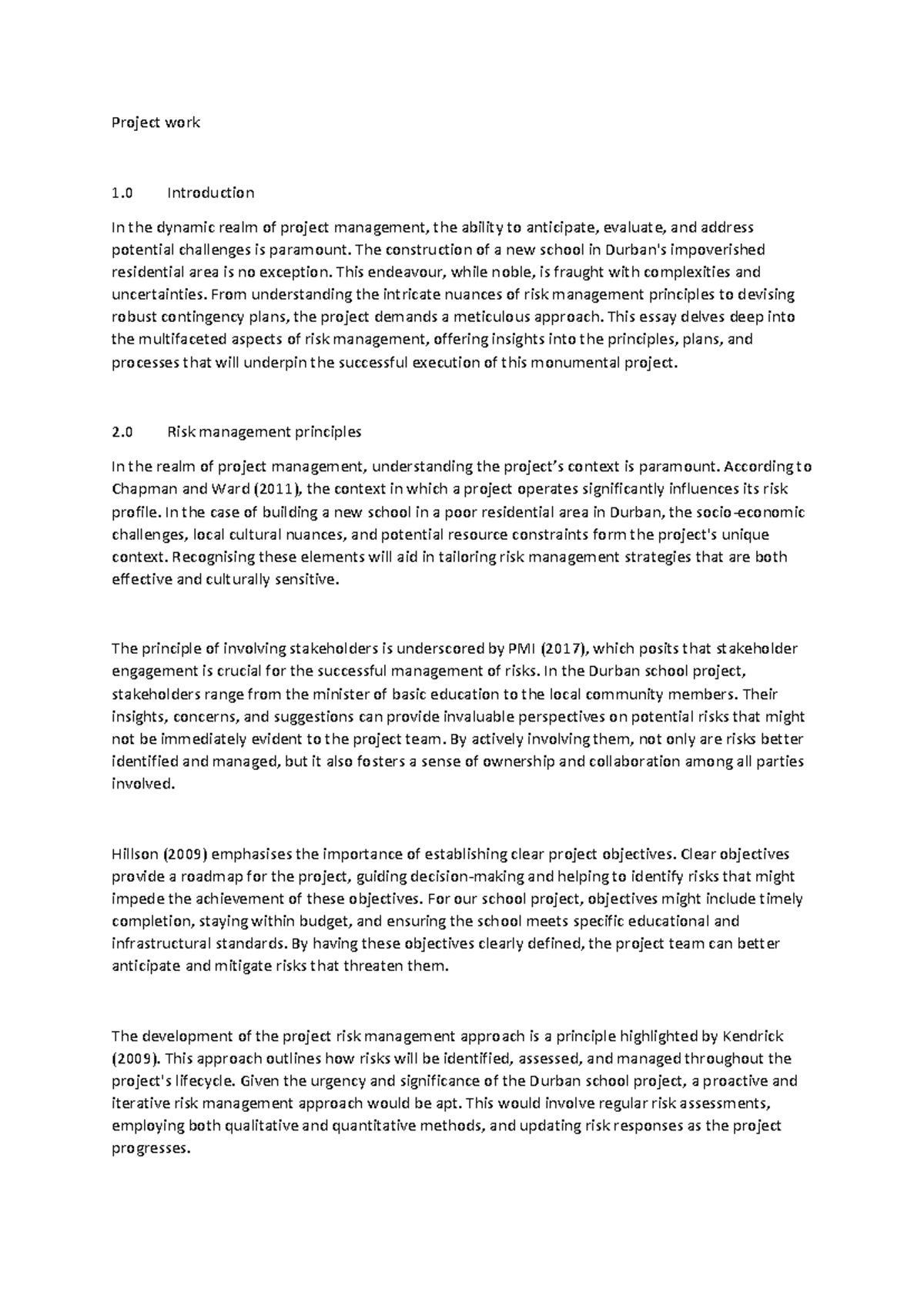 Project work - a summary of my personal notes - Project work 1 ...