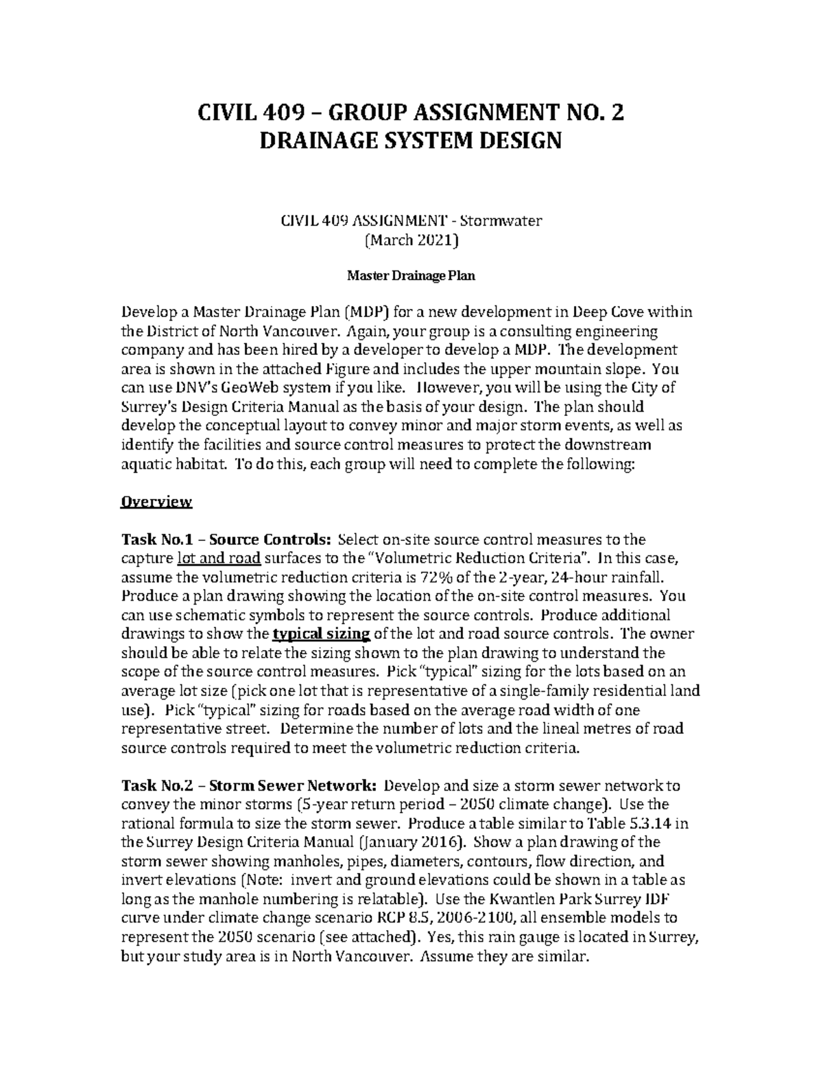 Civil 409 – Assignment No2 - Storm 2021 - CIVIL 409 – GROUP ASSIGNMENT ...