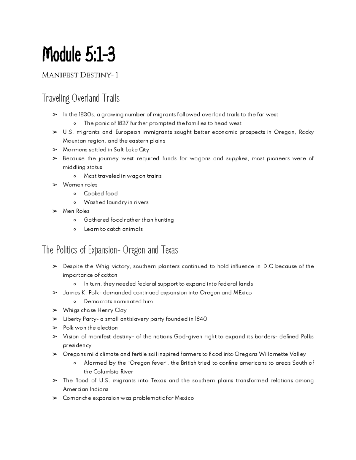 Module 5 1-3 - 5.1-5.3 - Module 5:1- Manifest Destiny- 1 Traveling Overland Trails In the 1830s ...