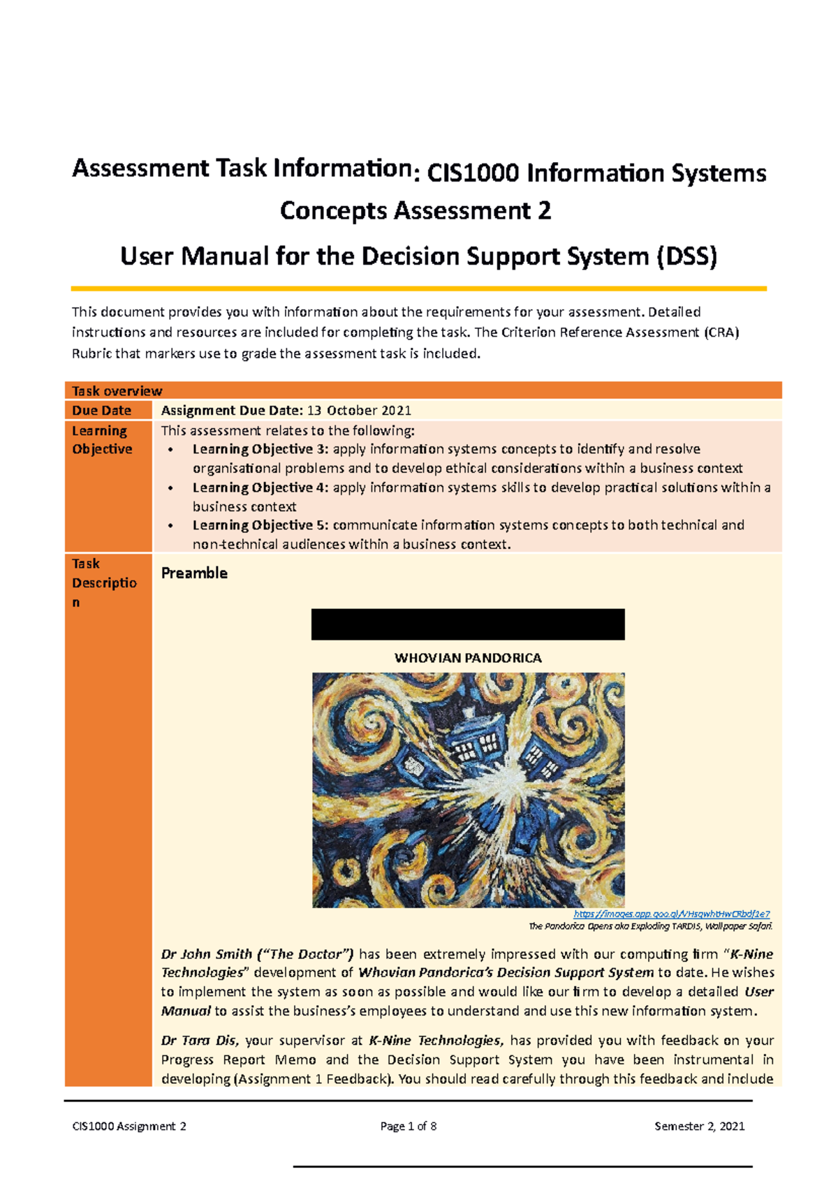 Assignment 02 Assessment Task Information S2 2021 - Assessment Task Information: CIS1000 ...