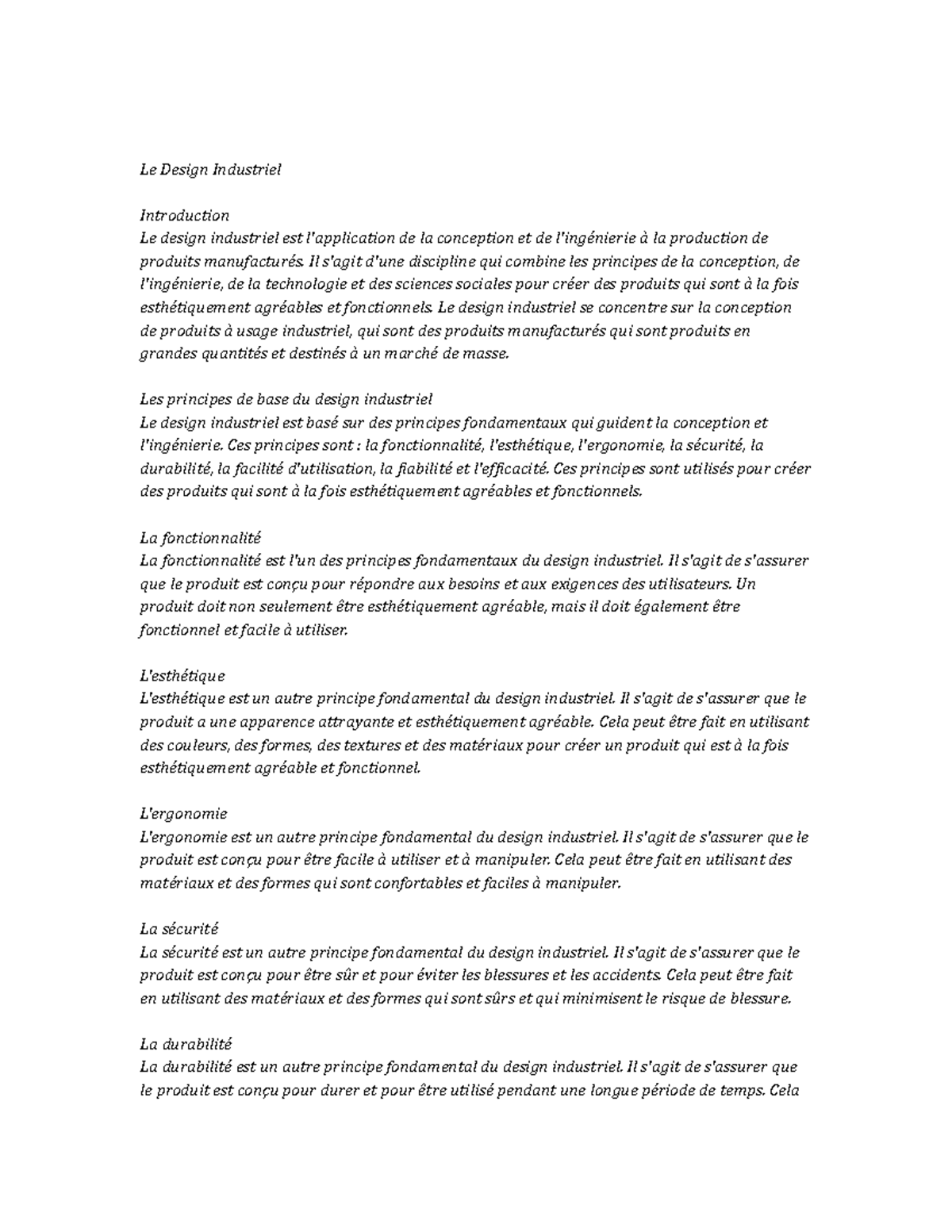 Industrial Design Notes de cours - Le Design Industriel Introduction Le ...