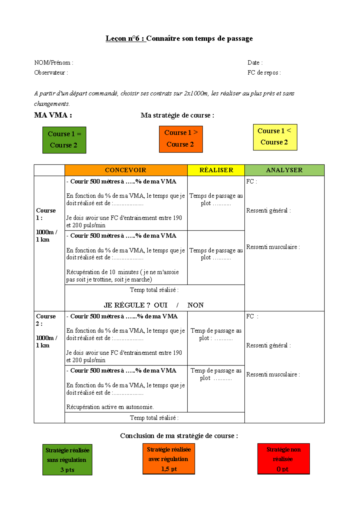Fiche demi-fond entraînement - Leçon n°6 : Connaître son temps de ...