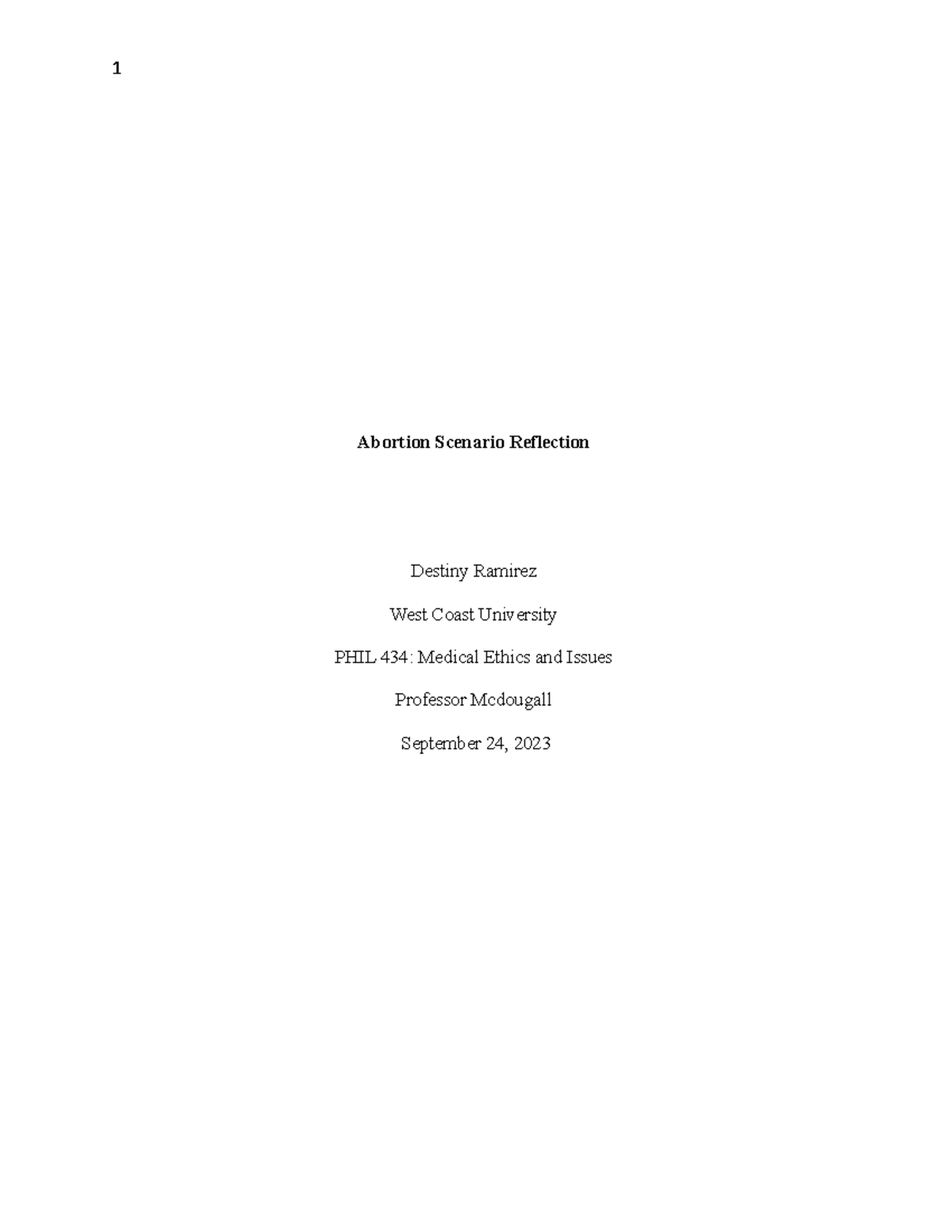 Abortion Scenario Reflection paper - Abortion Scenario Reflection ...