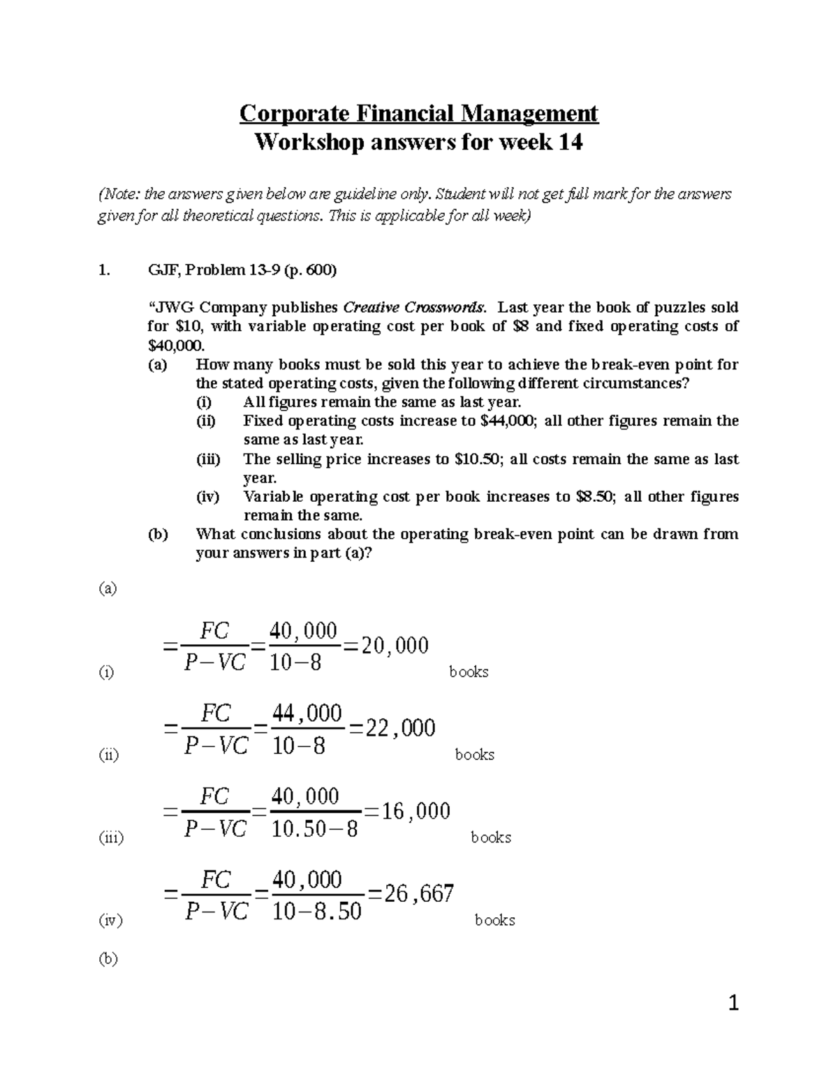 Module 14 - CFM Revision - Corporate Financial Management Workshop ...
