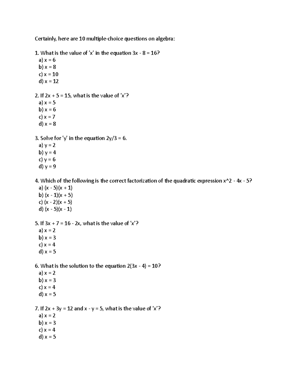 MGT 202 Practice set 6 - Certainly, here are 10 mul1ple-choice ques1ons ...