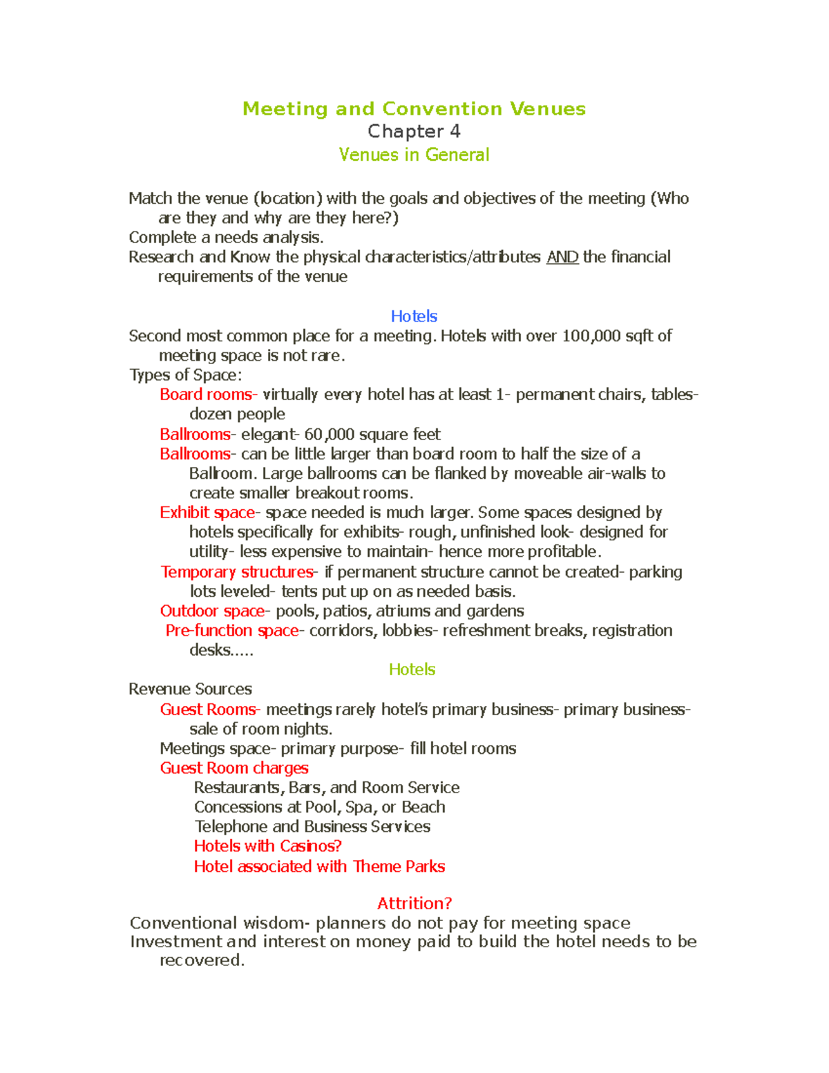 CHapter 4 outlines -MEEC - Meeting and Convention Venues Chapter 4 ...