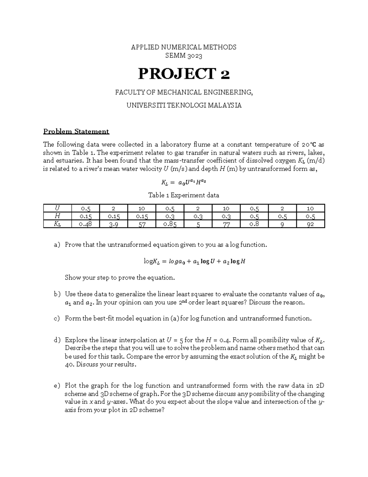 Project 2 SEMM 3023 20232024-2 - APPLIED NUMERICAL METHODS SEMM 3023 ...