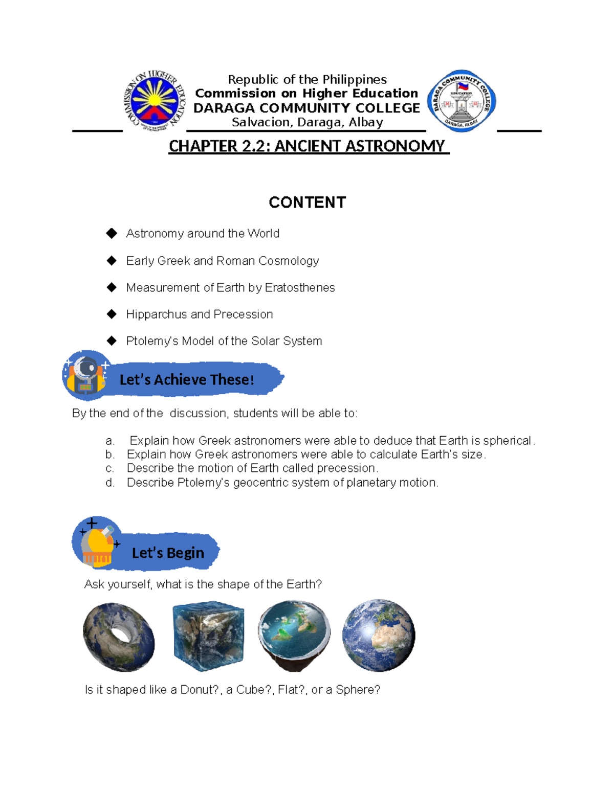 Ancient astronomy Content Group-2 - Republic of the Philippines ...