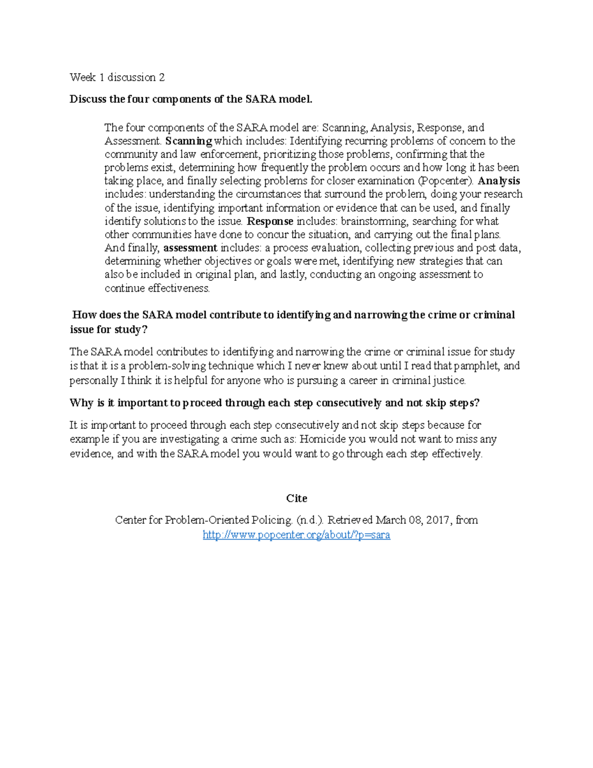 Week 1 discussion 2 - Week 1 discussion 2 Discuss the four components ...