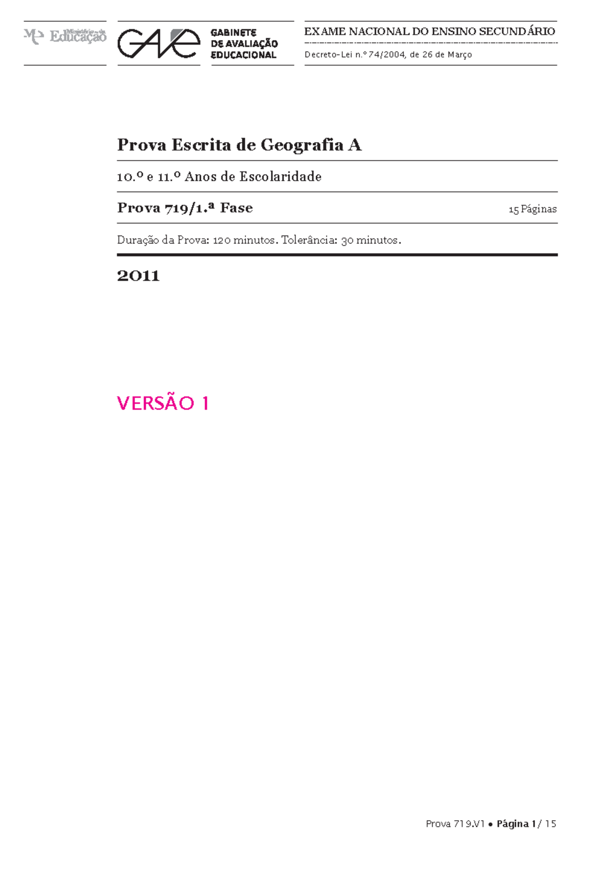 Geografia A 719 V1 F1 11 - Geography - Prova Escrita de Geografia A 10 ...